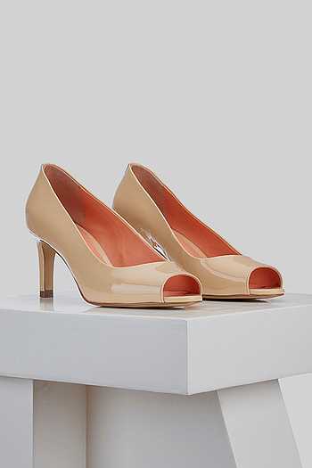 Buy OROH Beige Genuine Leather Cartagena Solid Peep Toe Heels Online ...