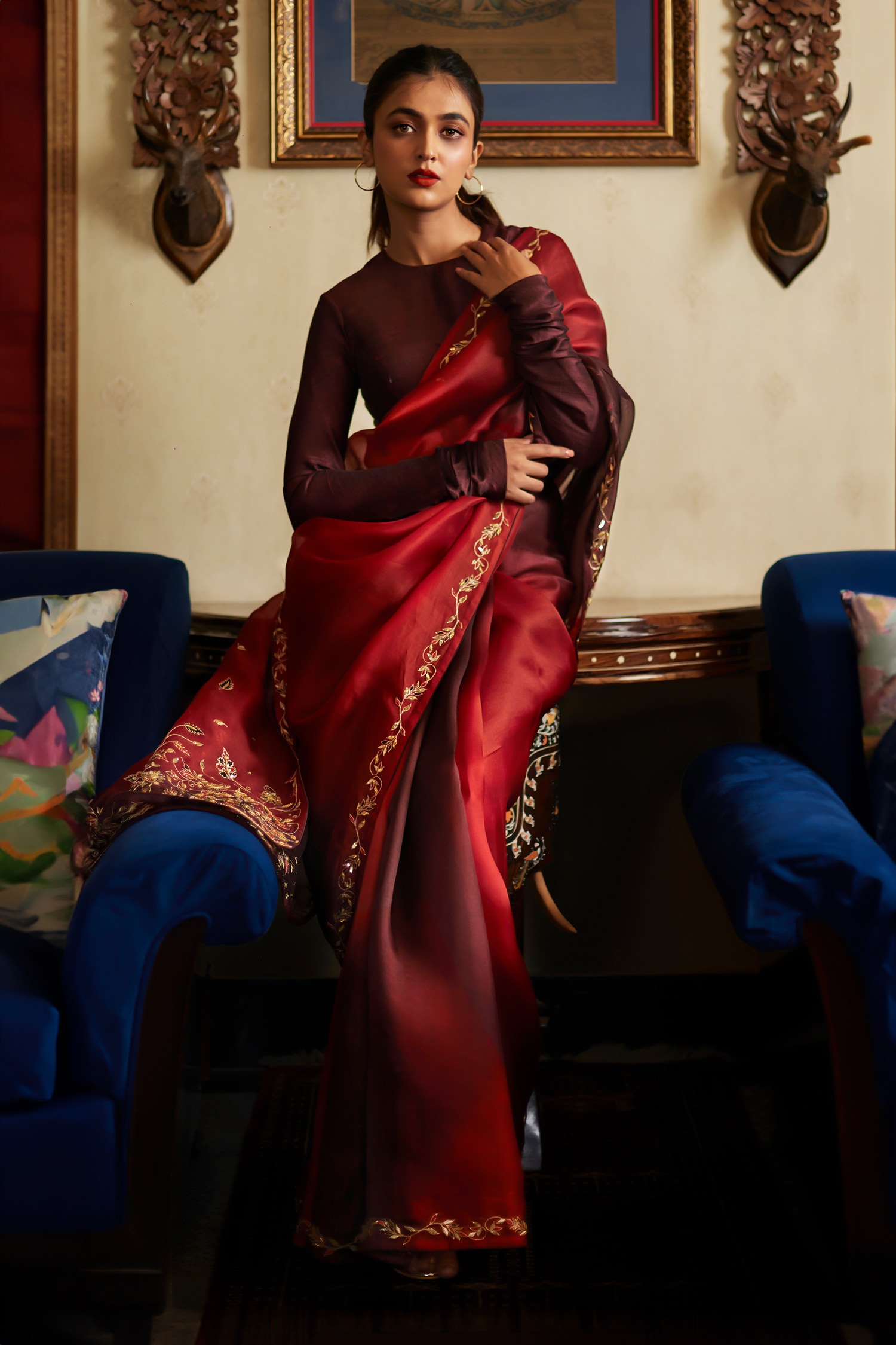 Buy Orange Silk Memories Of Chinar Saree With Unstitched Blouse Piece For Women by Shimai ...