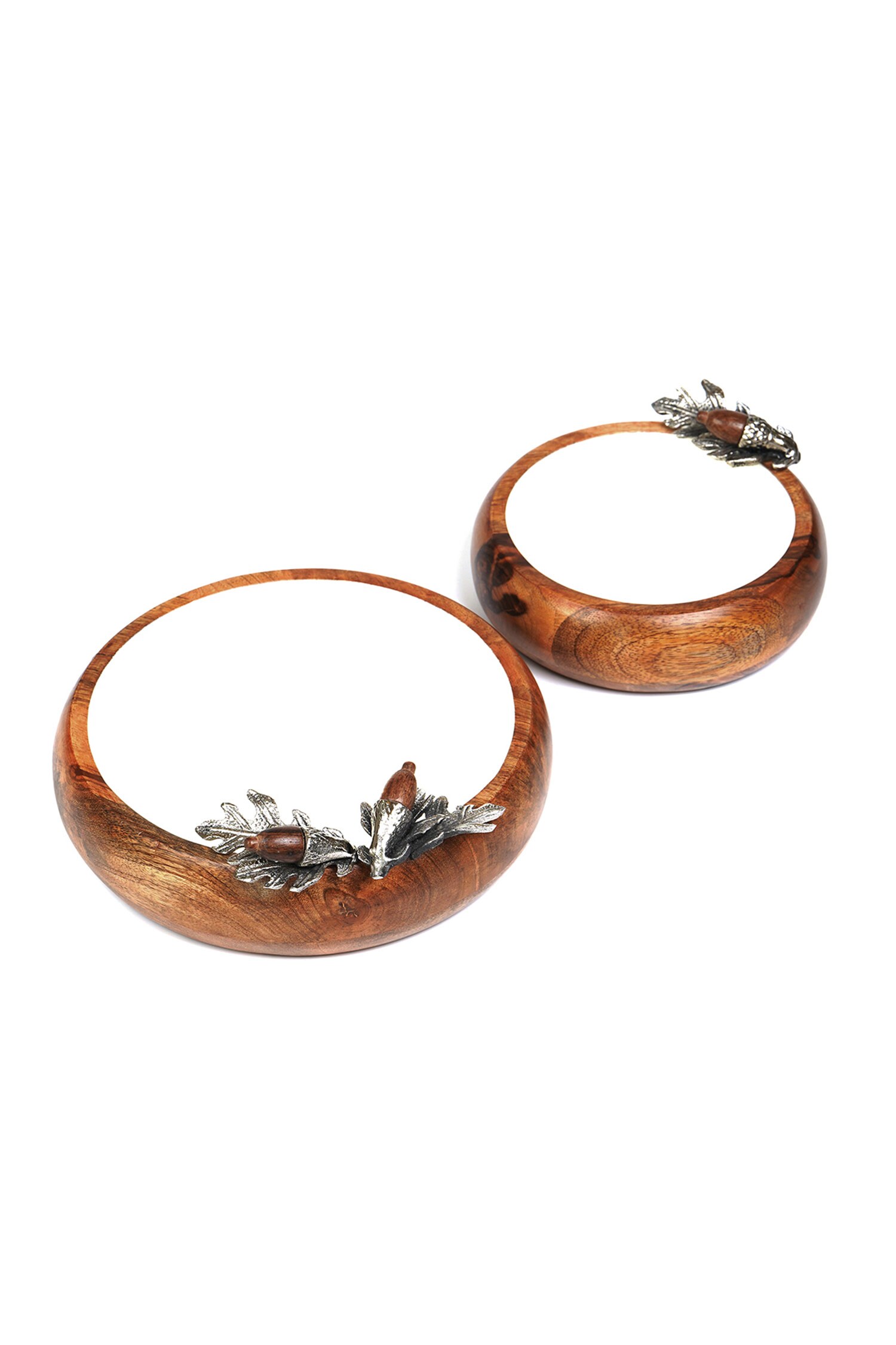 House of Neeba Brown Wood Acorn Round Bowl