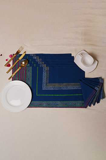 Buy Blue 100% Cotton Hand Block Print Table Mats - Set Of 4 by ...