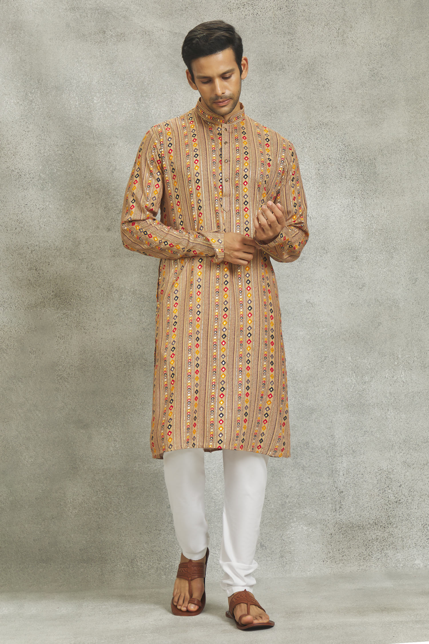 Buy Nero by Shaifali and Satya Multi Color Ruby Silk Stripe Print Kurta ...