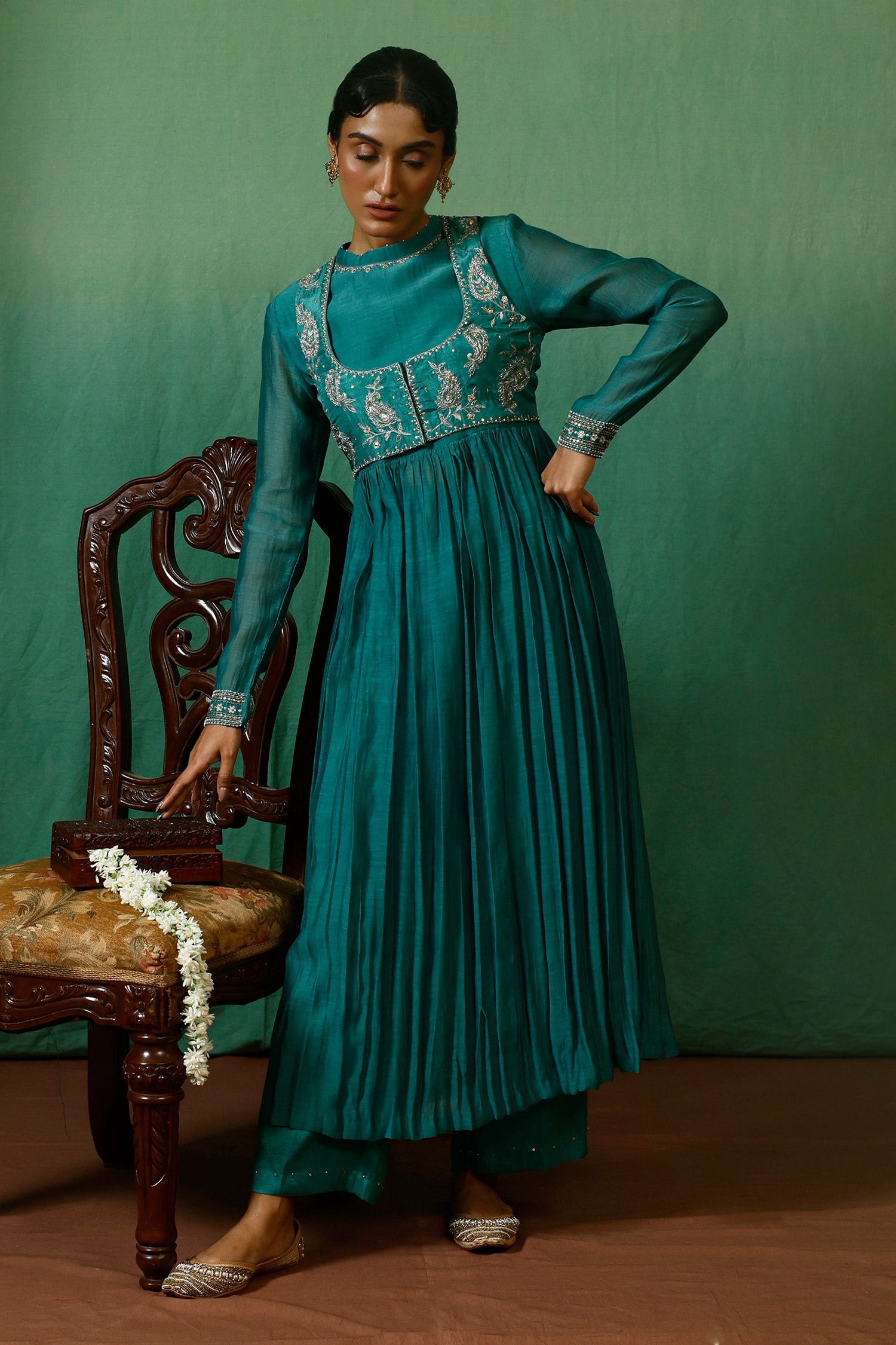 Buy Chokhi Chorri Green Alank Embroidered Jacket Anarkali Set Online ...