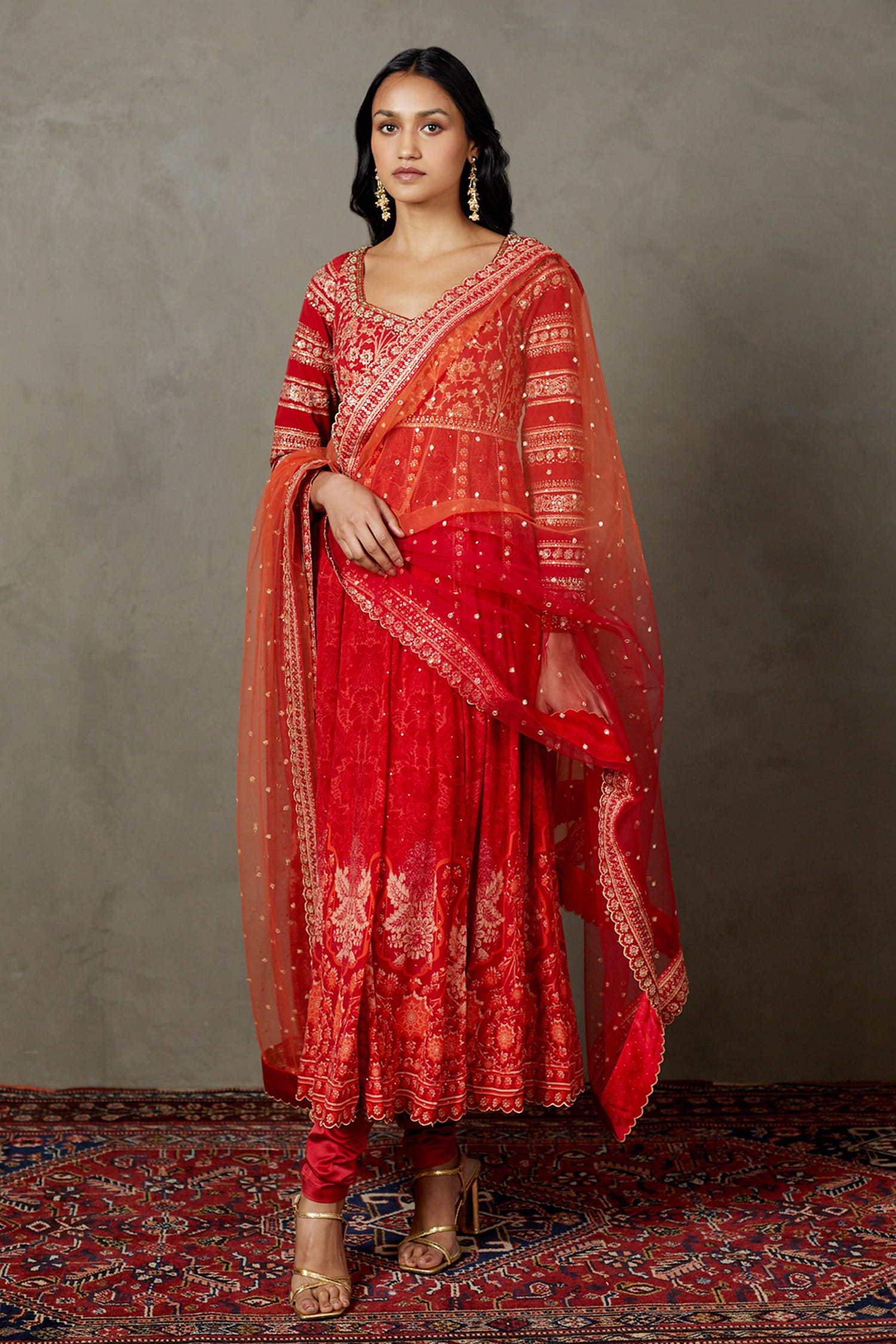 Buy Red Rayon Crepe Printed And Hand Embroidered & Aari Work Anarkali ...