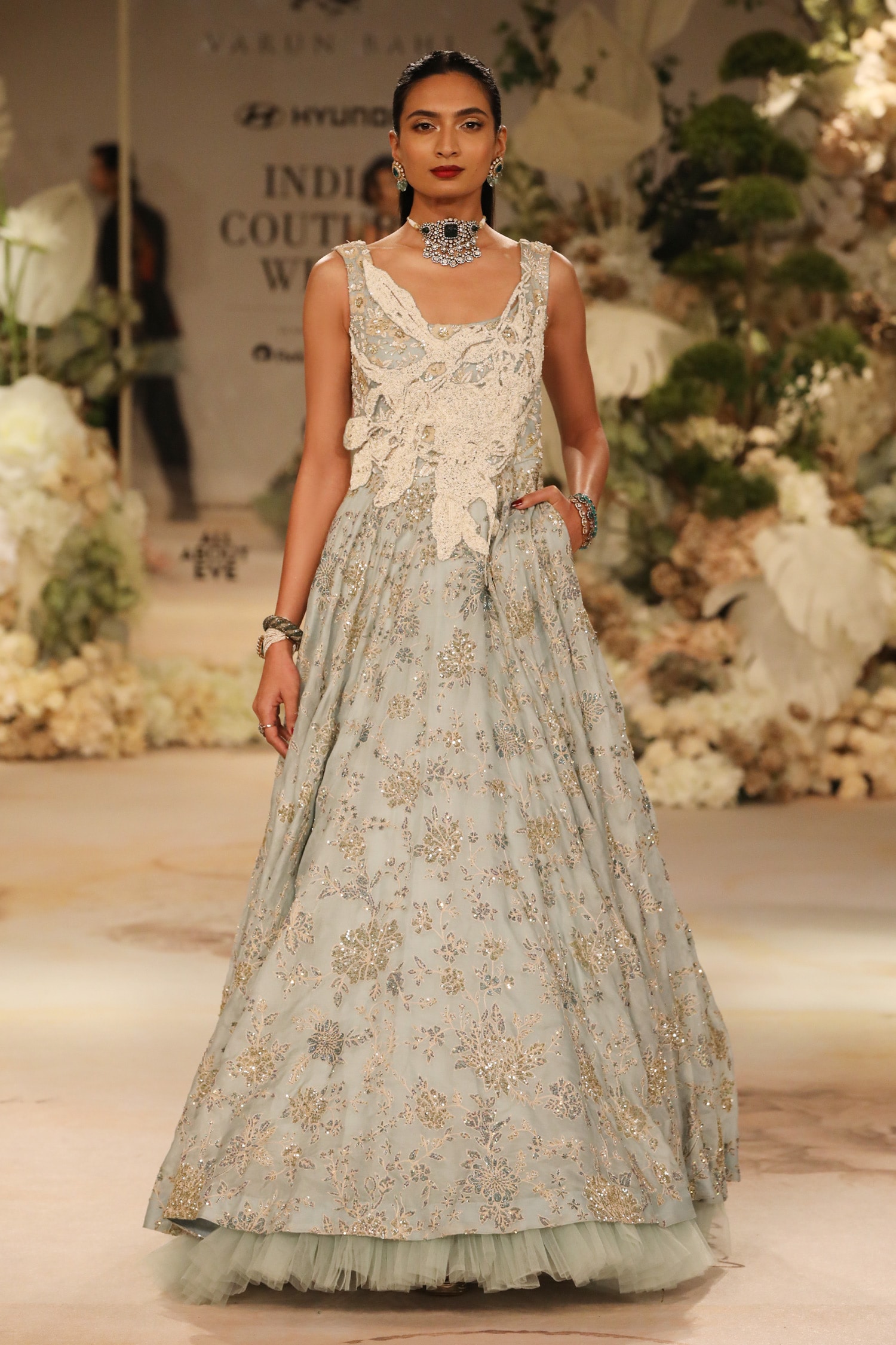 Buy Varun Bahl Blue Silk Organza Sequin Floral Embroidered Gown Online ...