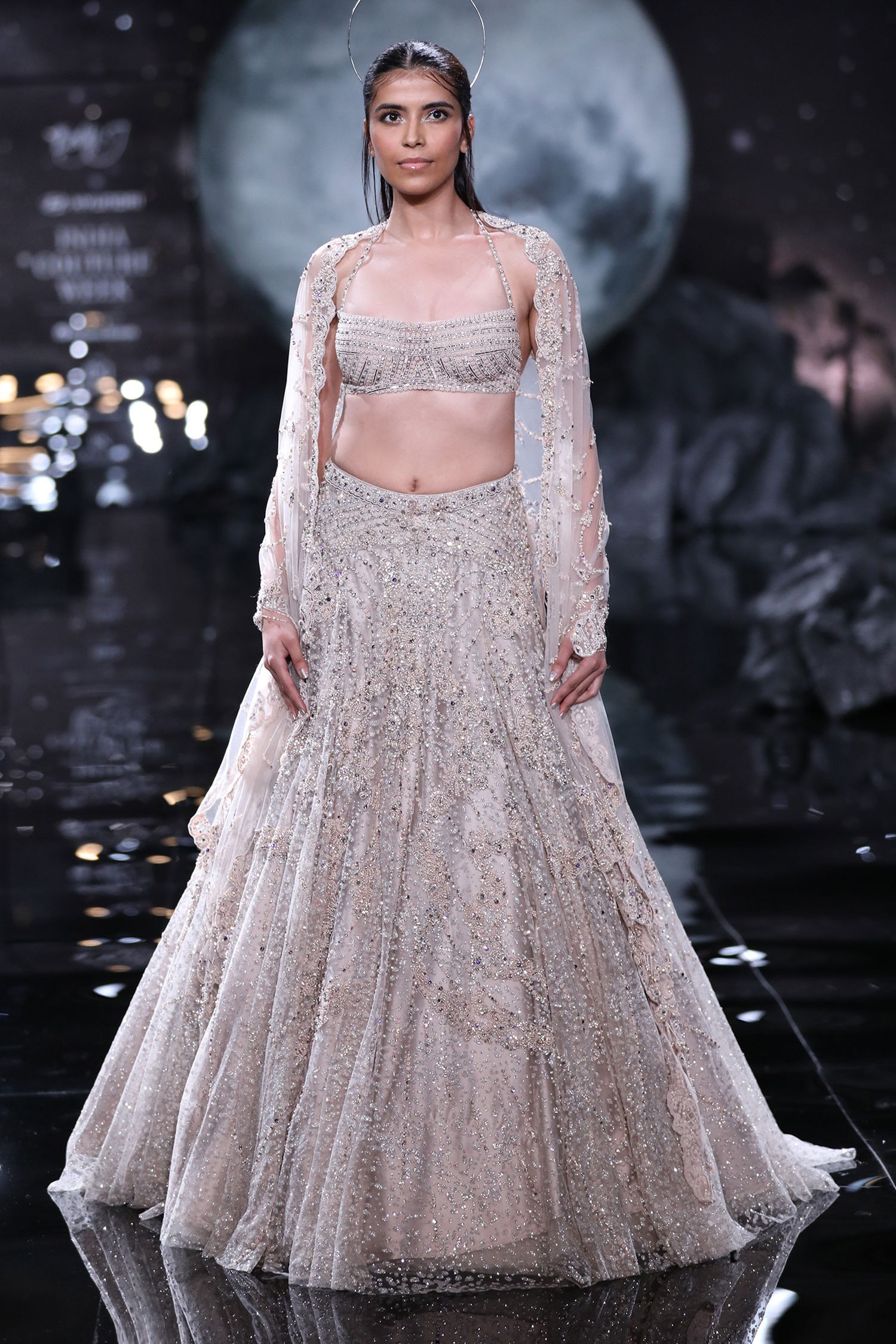 Buy Dolly J Silver Shimmer Tulle Ophelia Pearl Embroidered Lehenga Set ...