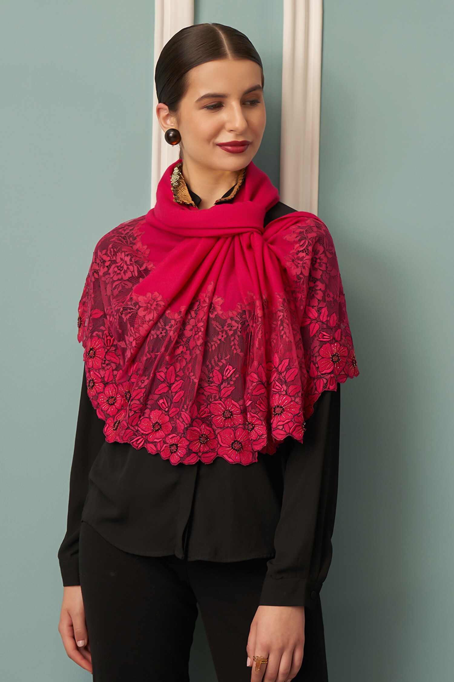 Buy MAULI CASHMERE Floral Embroidered Stole Online | Aza Fashions