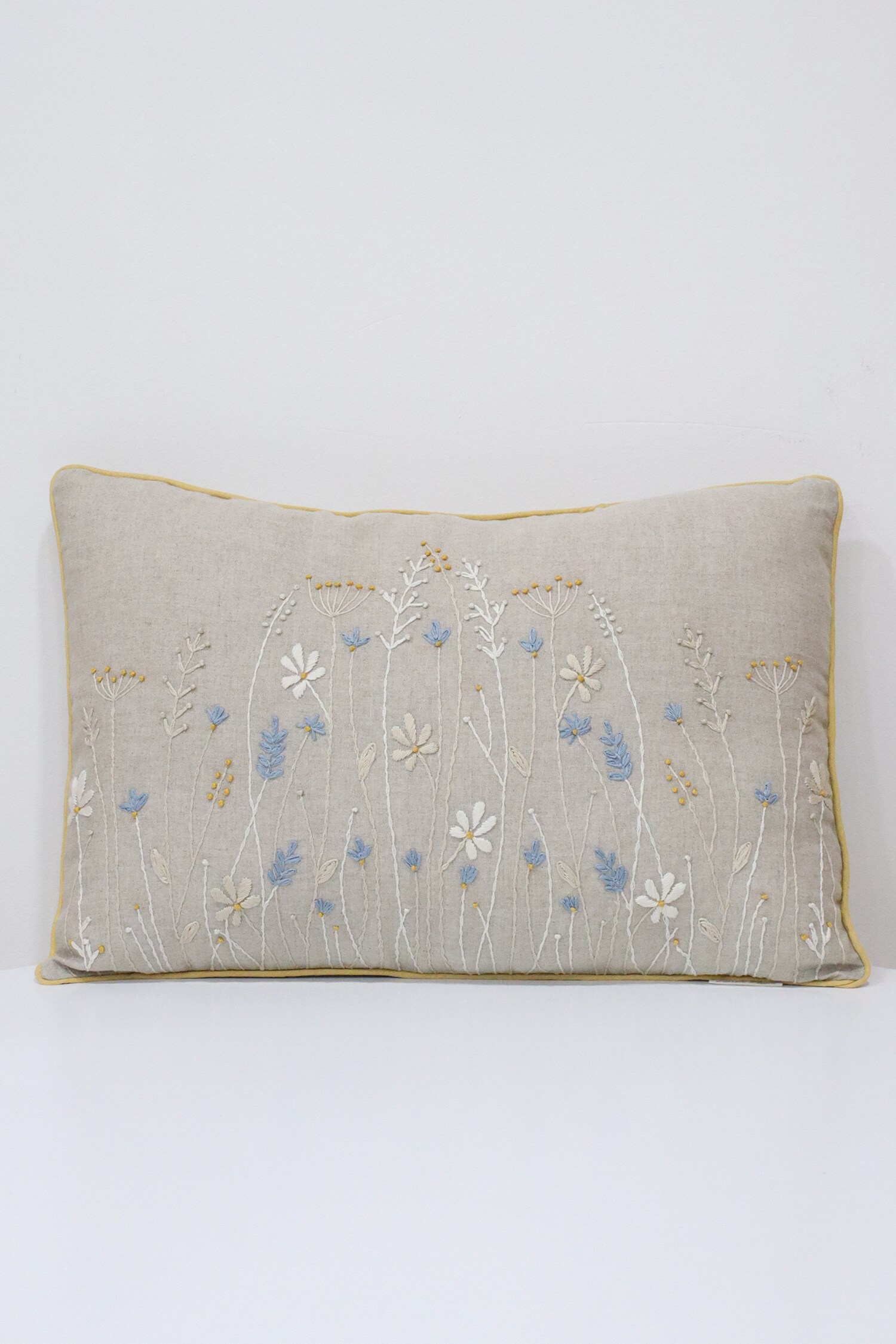Buy Linen Bloom Wild Flower Embroidered Linen Cushion Cover Online ...
