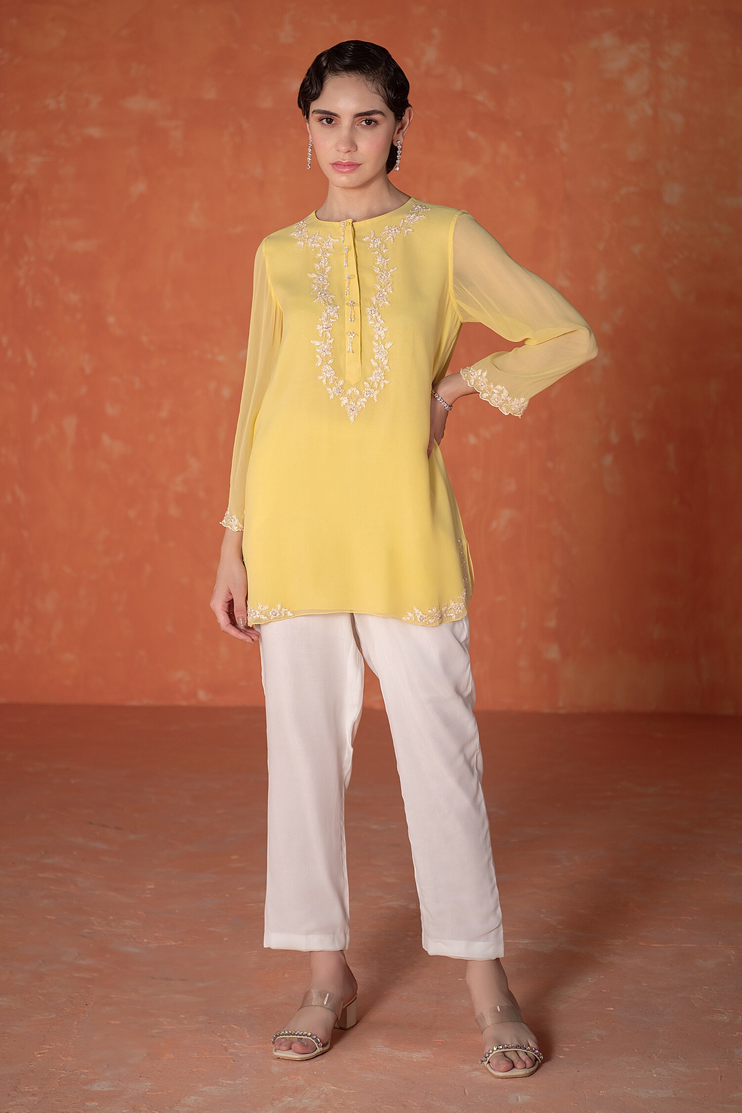 Buy SUMMER BY PRIYANKA GUPTA Yellow Georgette Adena Floral Thread ...