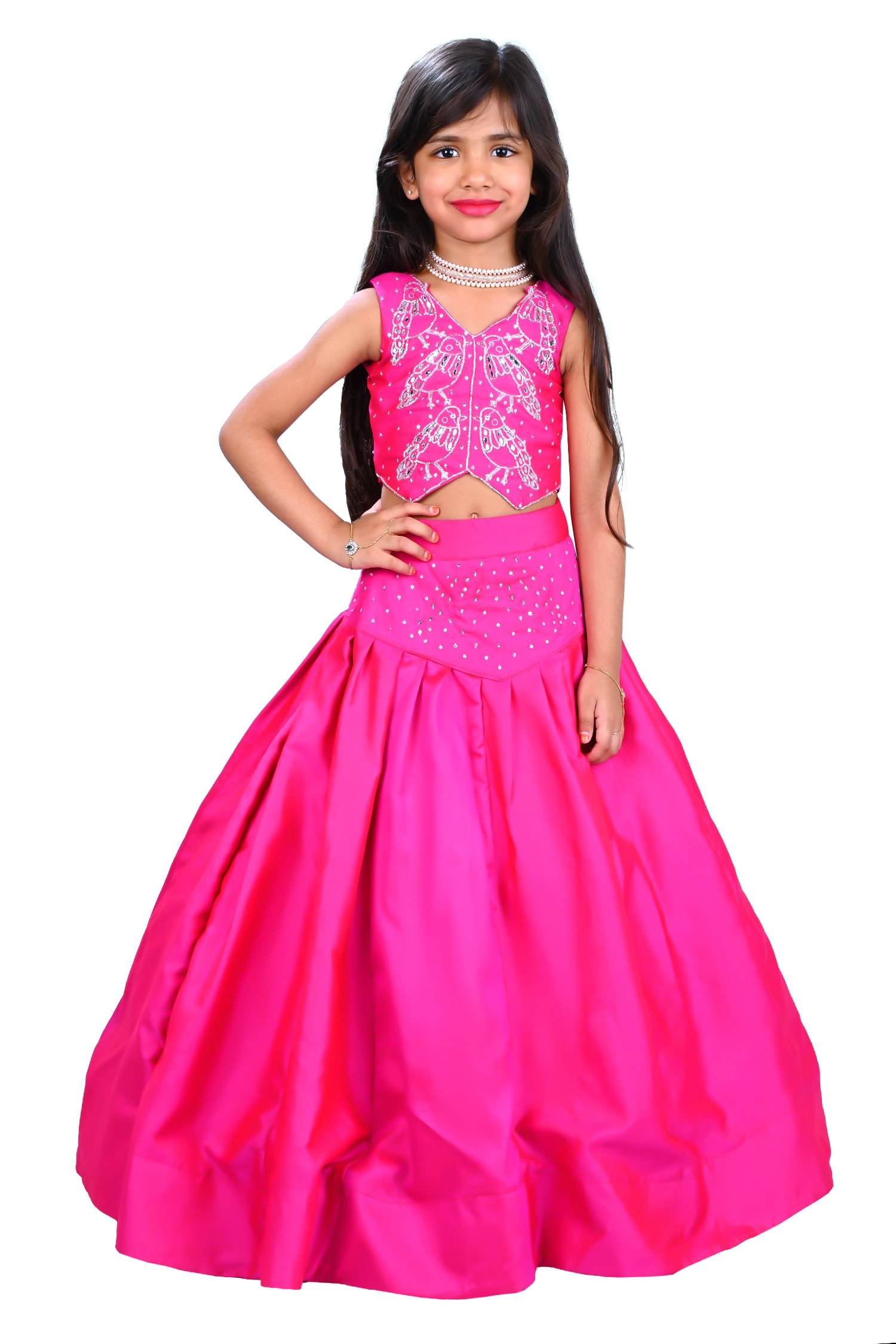 Buy Lakshmi Reddy Pink Panelled Embroidered Lehenga Set For Girls ...