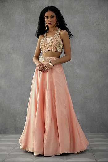 Buy Zamoraa The Label Pink Chanderi Silk Rafflesia Bloom Embellished ...