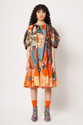 Buy Two Point Two Orange Cotton Poplin Aiko Samurai Body Digital Print ...