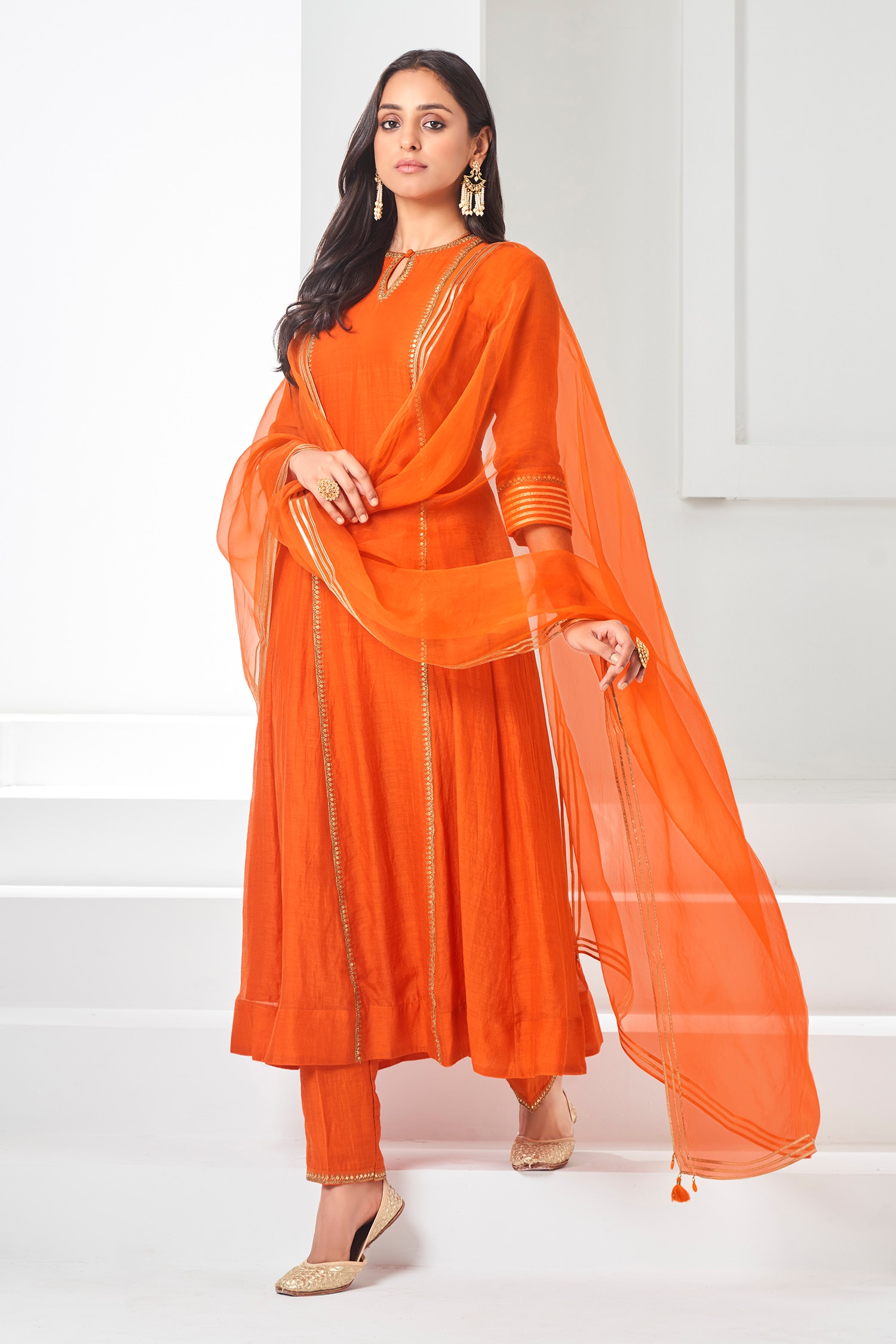 Buy Almaari by Pooja Patel Orange Soft Chanderi Placement Aari ...