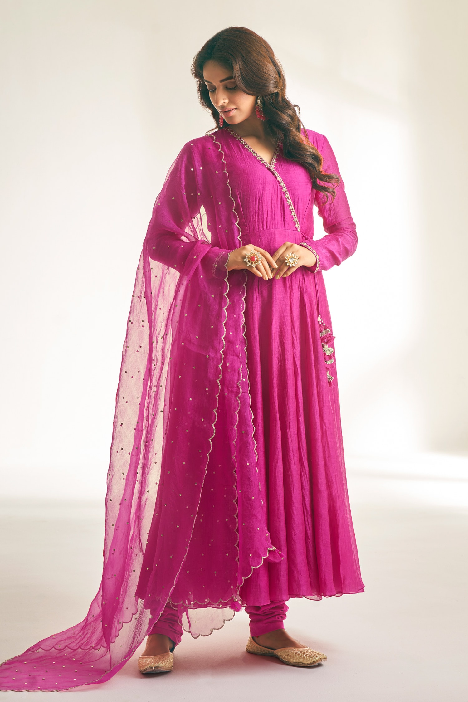 Buy Pink Anarkali: Soft Chanderi Embroidered Aari V Mukaish Angrakha ...