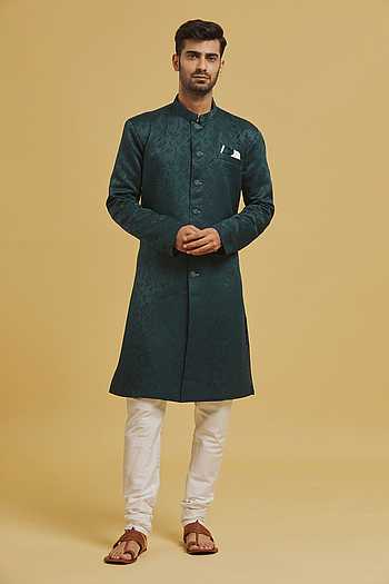Buy Blue Floral Sprig Pattern Sherwani With Churidar For Men by Aryavir ...