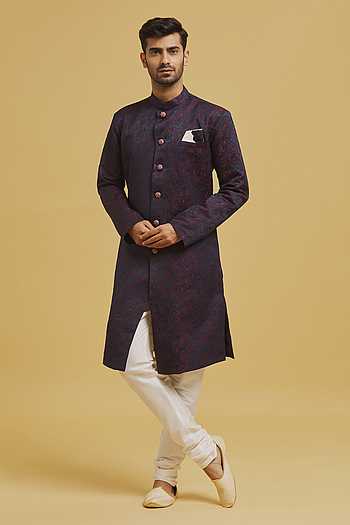 Buy Maroon Sherwani: Imp. Soft Jacquard Woven Foliage With Churidar For ...