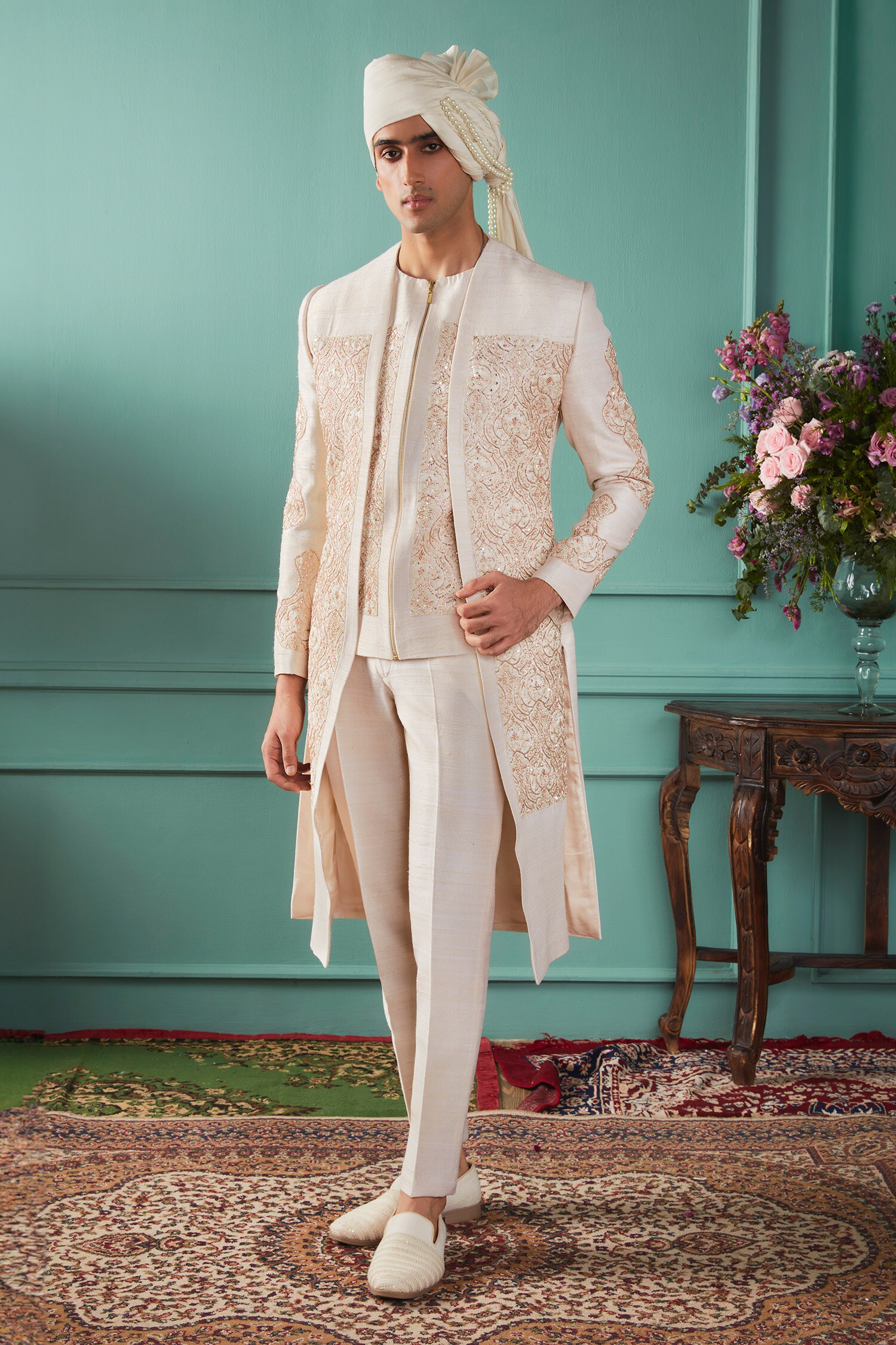 Buy Bindani by Jigar & Nikita White Raw Silk Aspen Zardozi Embroidered ...