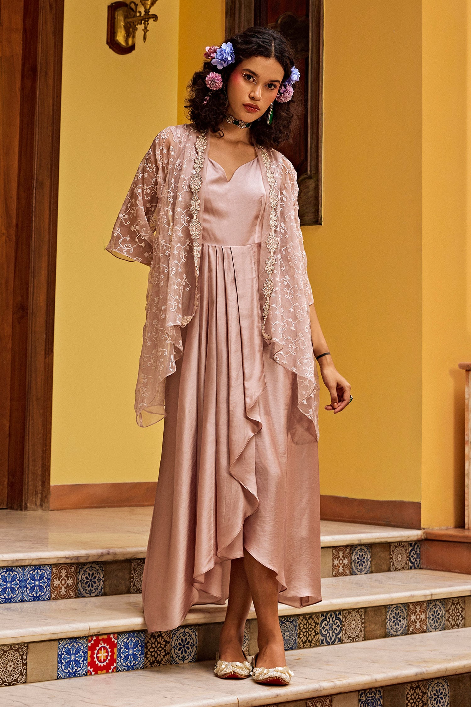 Buy 1999AD By Amita & Deepak Pink Flowery Embroidered Jacket With Satin ...