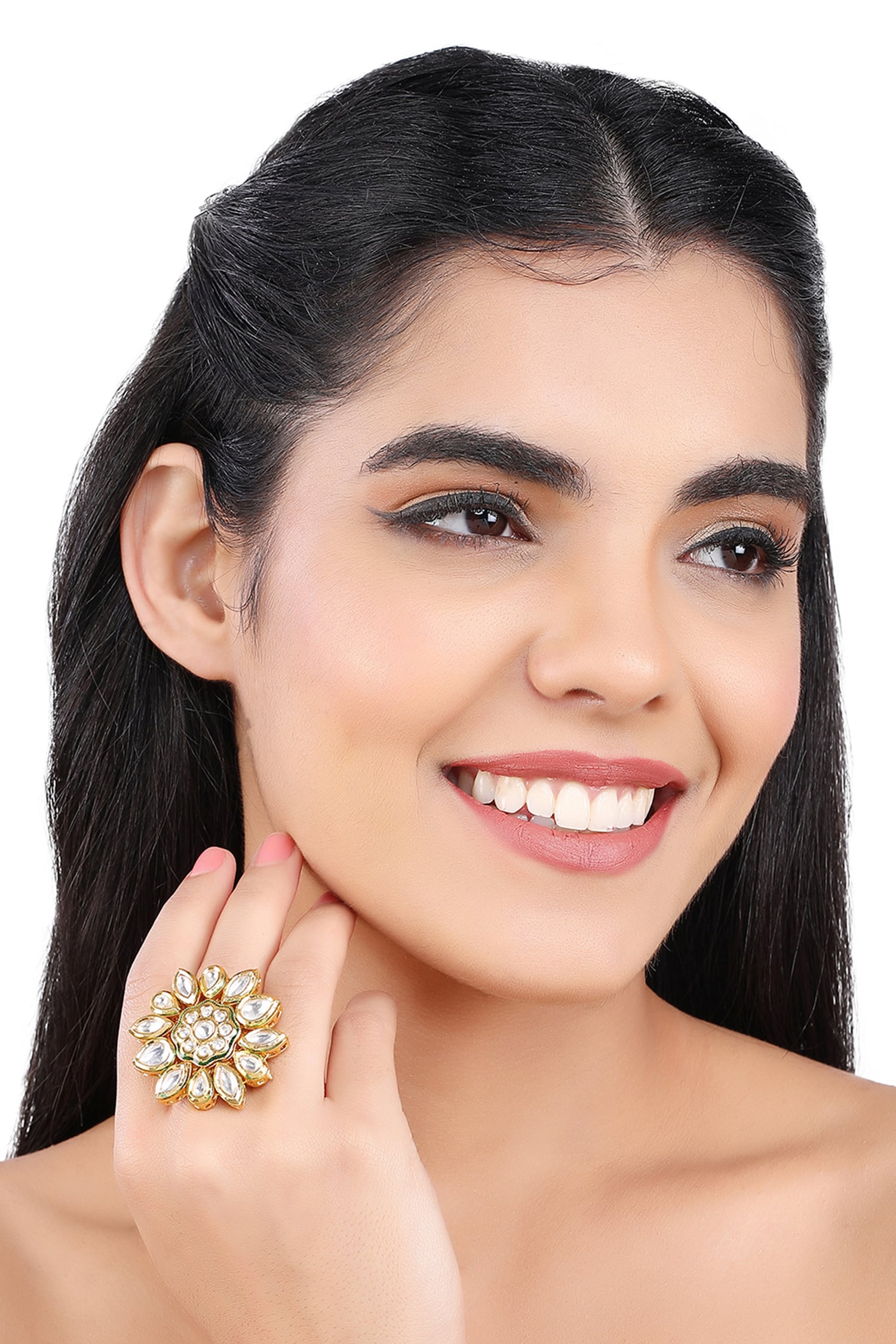 Buy Aakarsha by Ajay Kundan Studded Floral Ring Online | Aza Fashions