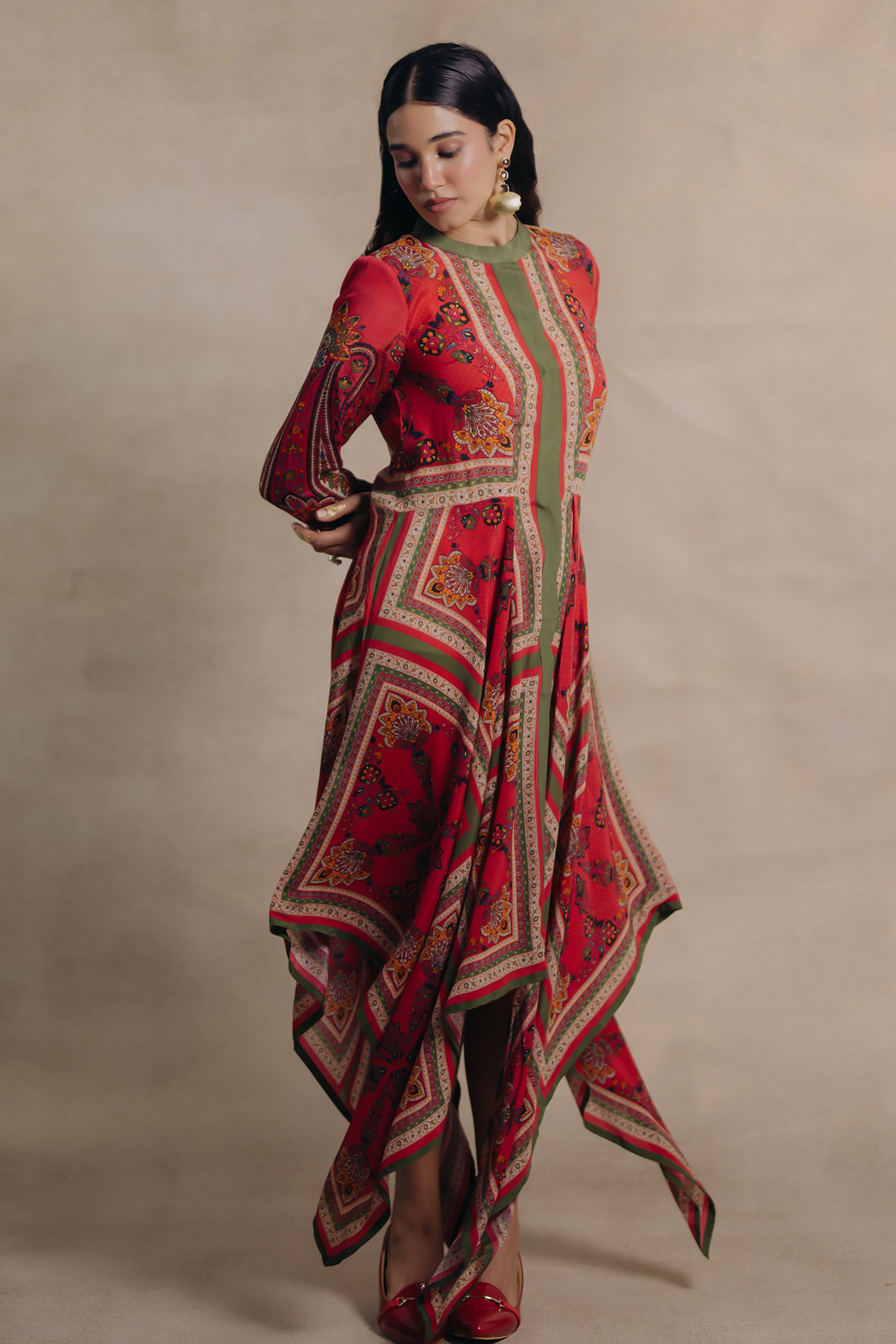 Buy Moh India Multi Color Crepe Sultanat Paisley Pattern Dress Online ...