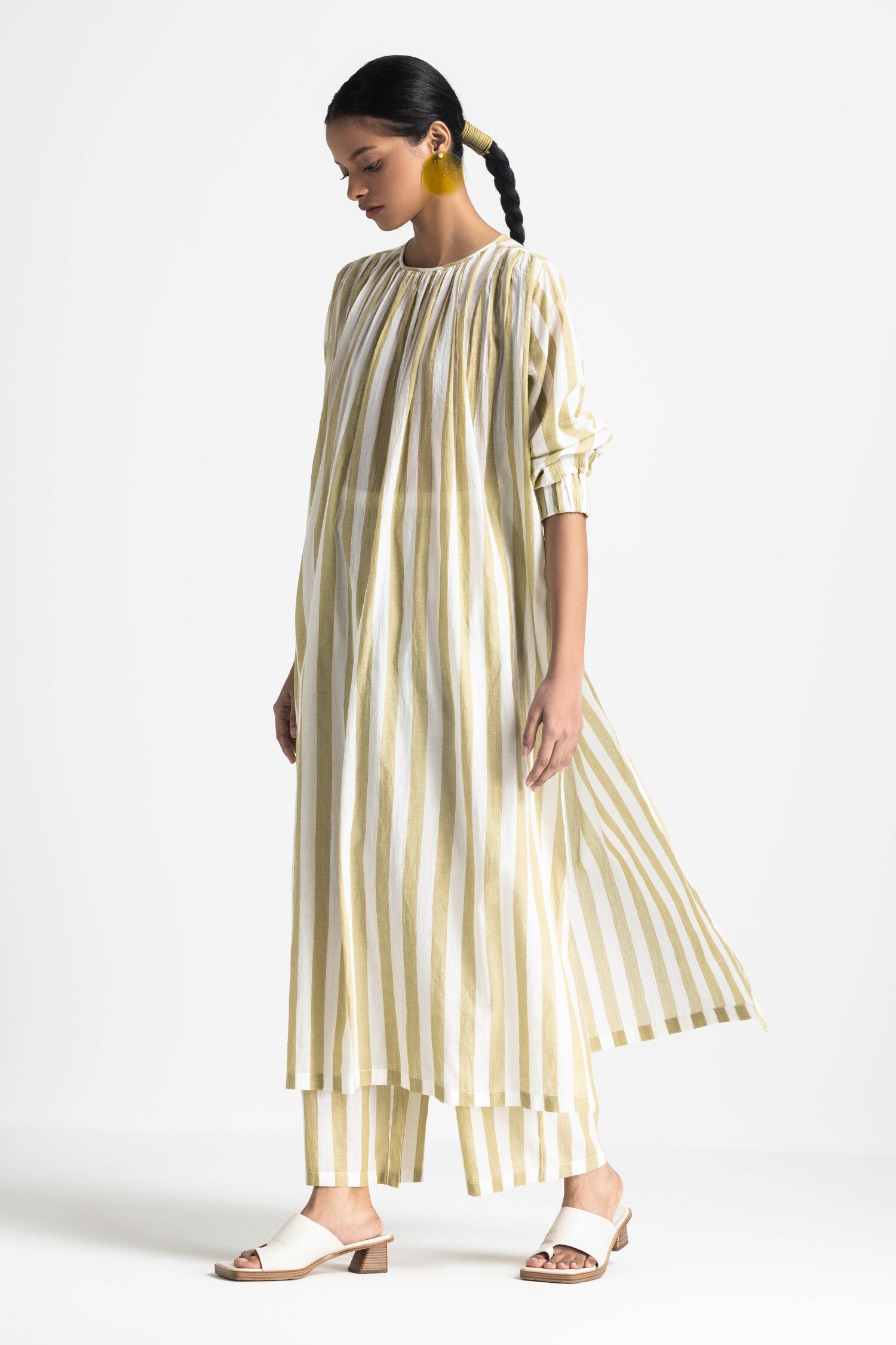 Buy Three Green Mul Woven Stripe Kurta Online | Aza Fashions