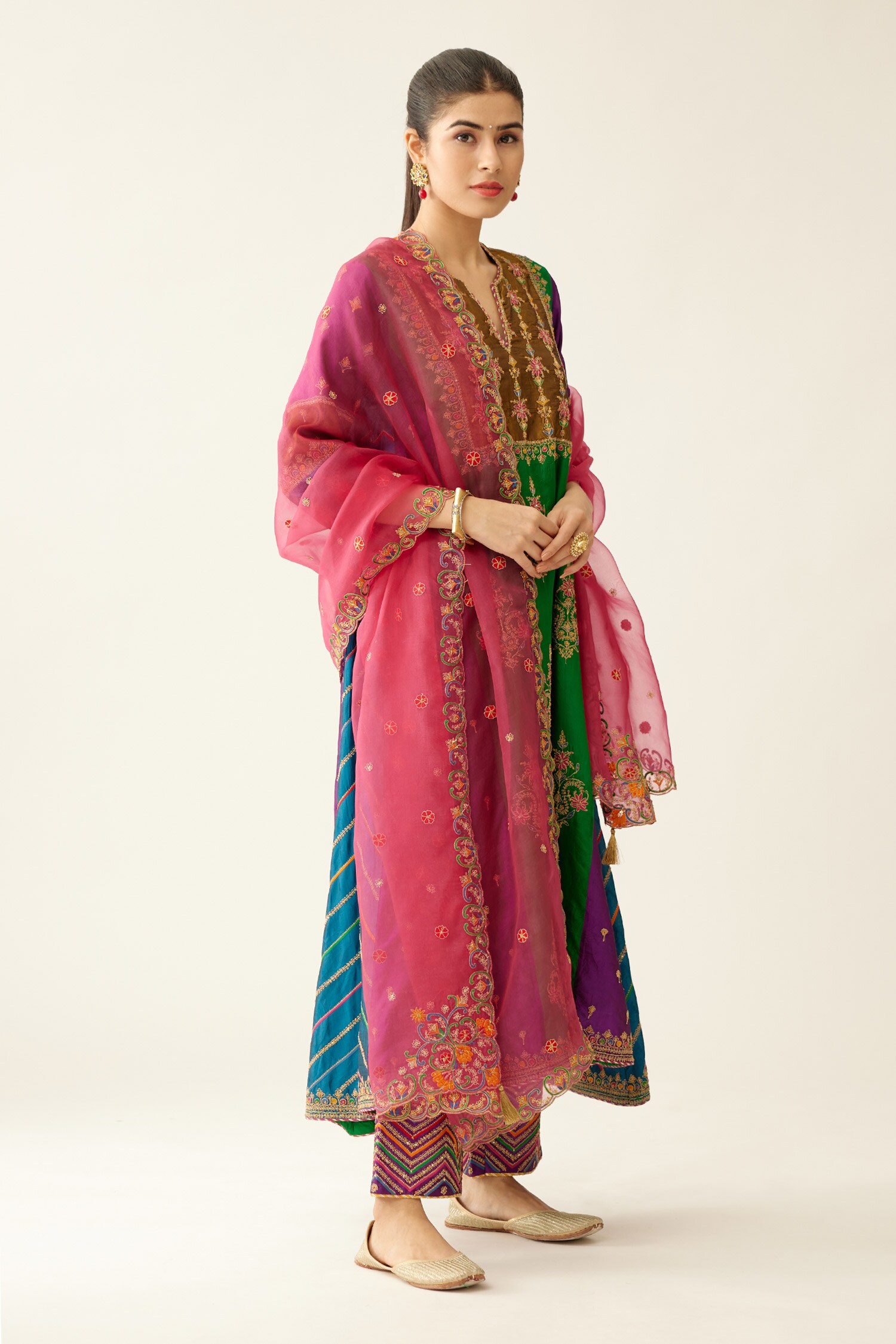 Buy Kora Multi Color Silk Beads Embroidered Kurta Pant Set Online | Aza ...