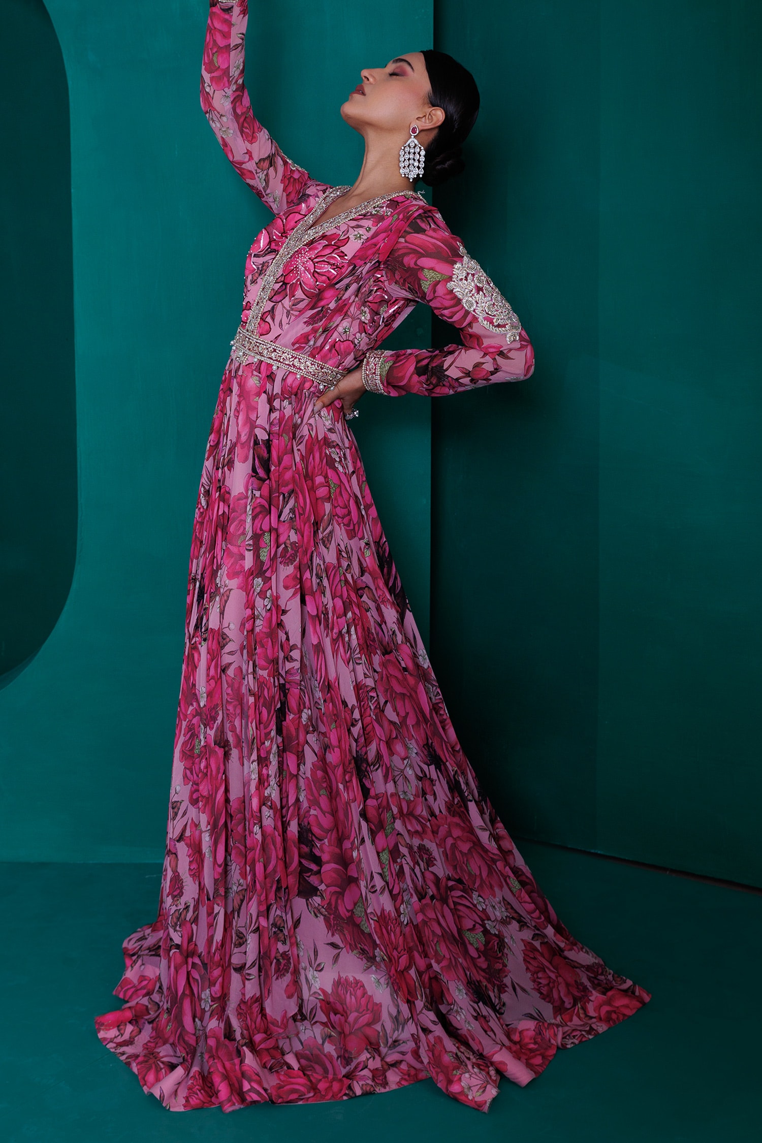 Buy Adi By Aditya Khandelwl Pink Georgette Digital Floral Print Anarkali With Dupatta Online ...