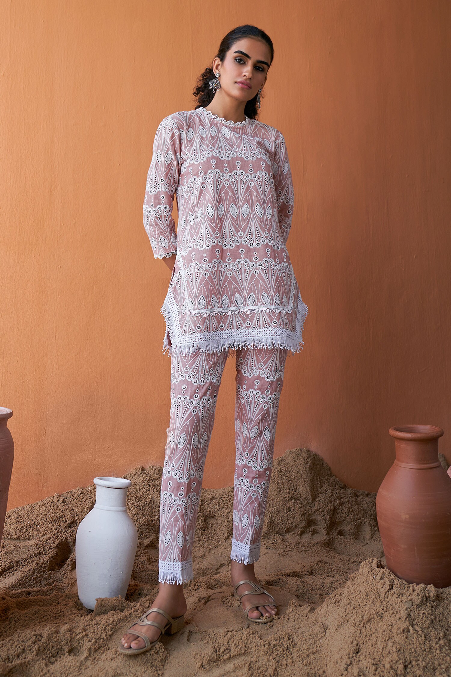 Buy Pink 100% Cotton Bloom Swirl Round Kira Top With Pant For Women by ...