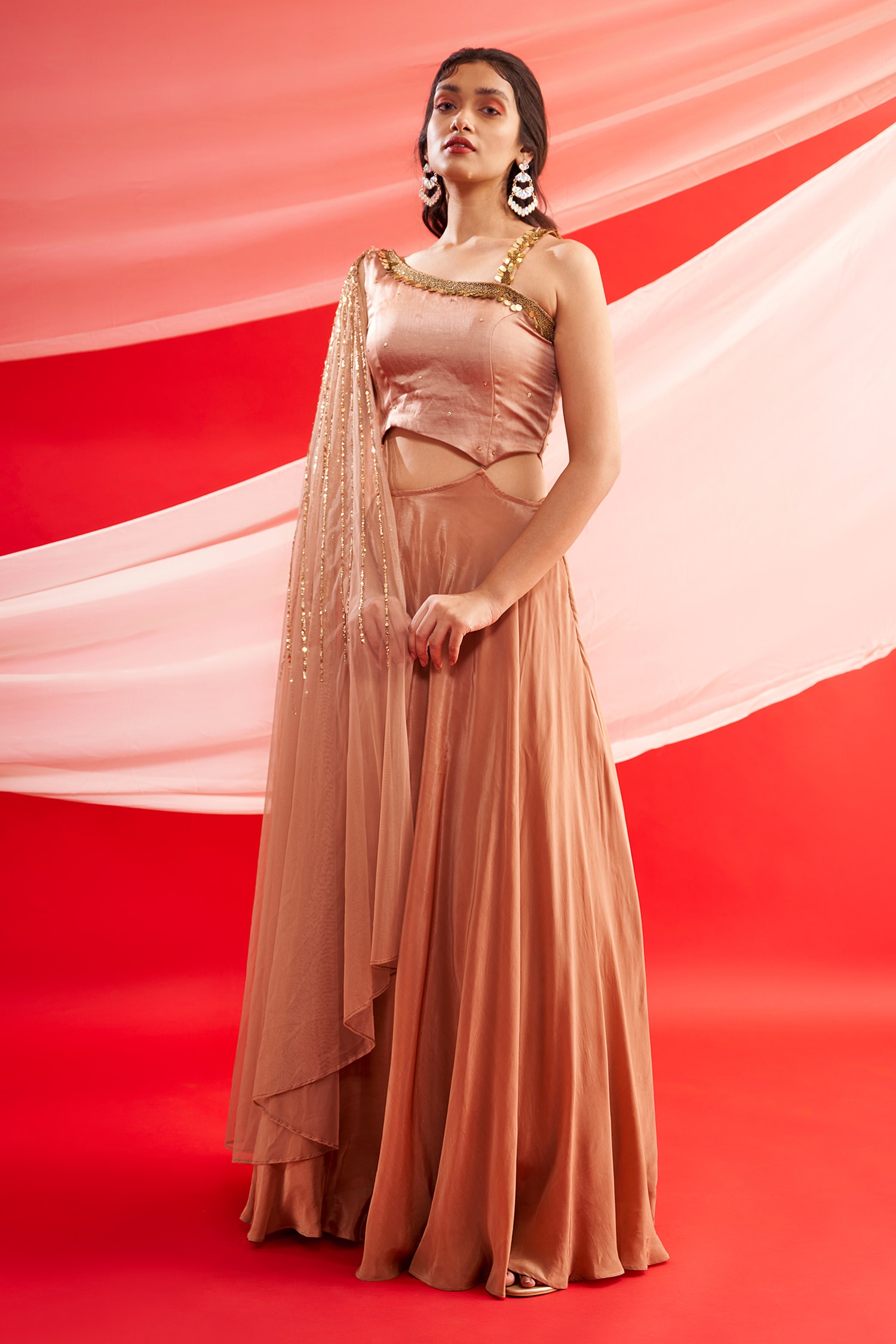 Buy KRINA PATEL Gold Linen Satin Neckline Embroidered Blouse And ...