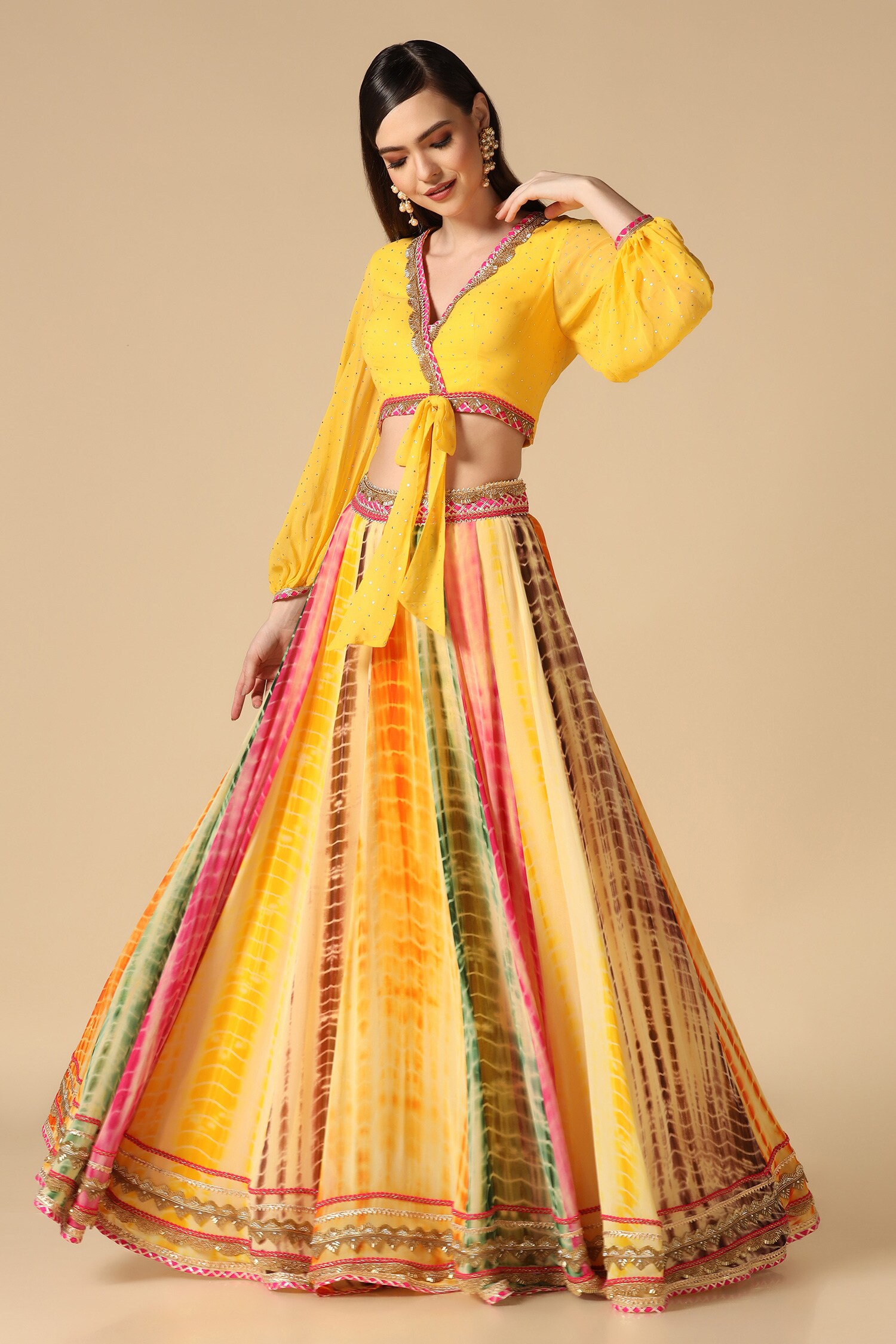 Buy Ikha Couture Multi Color Georgette Tie-dyed Lehenga And Blouse Set ...