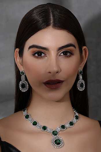Buy Auraa Trends American Diamond Studded Necklace Jewellery Set Online ...
