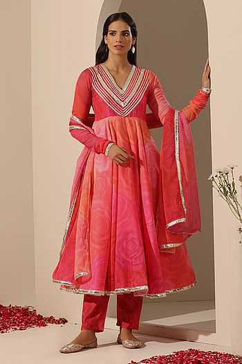Buy POMCHA JAIPUR Pink Gul Bahaar Floral Pattern Anarkali Pant Set ...