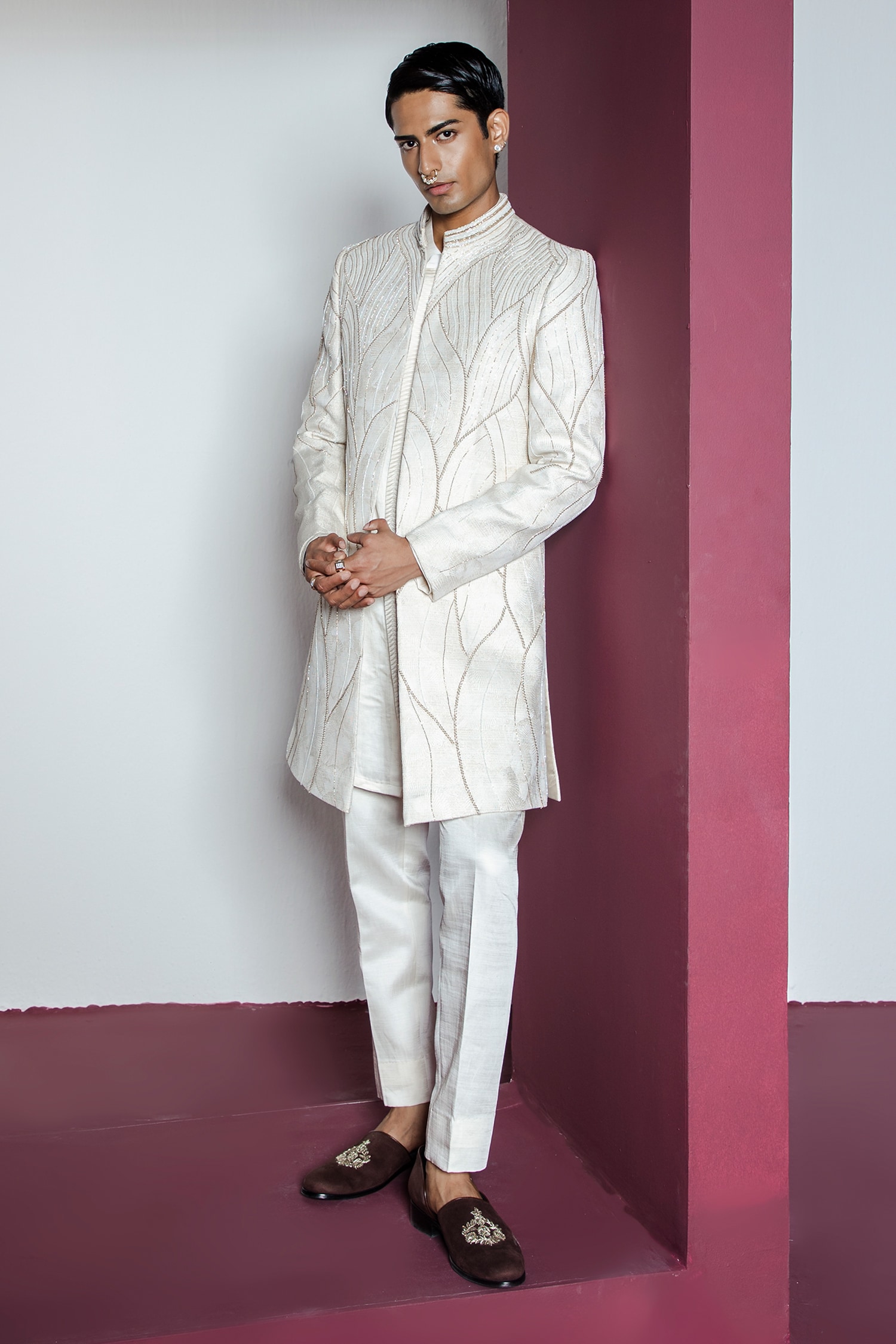 Buy Contrast By Parth Cream Jacquard Khwaab Abstract Embroidered ...