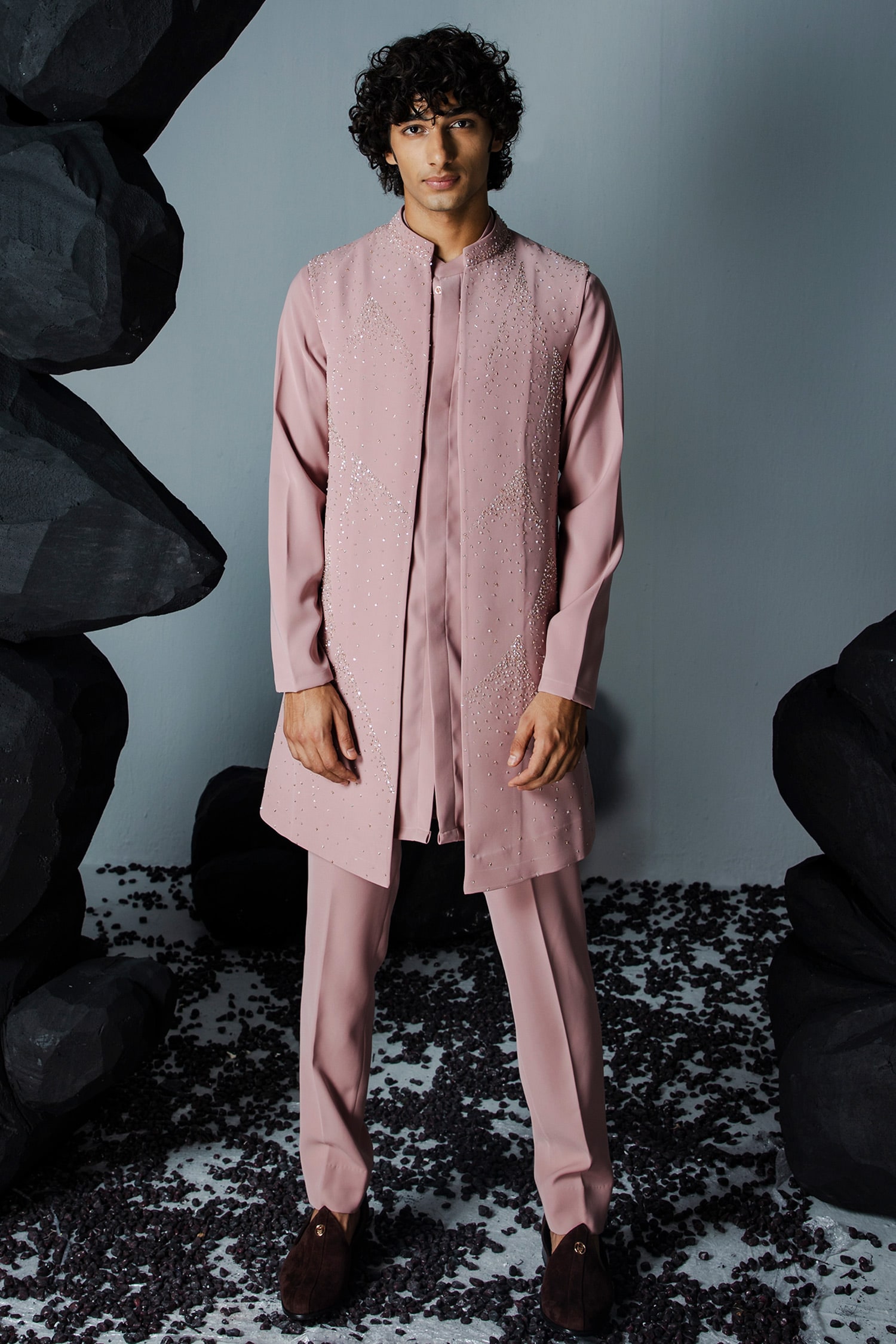 Buy Pink Japanese Suiting Embroidered Scatter Jacket Pant Set For Men ...