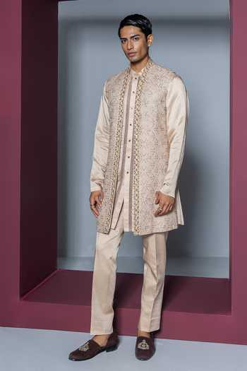 Buy Pink Pure Silk Embroidered Resham Afra And Dabka Shrug Pant Set For ...
