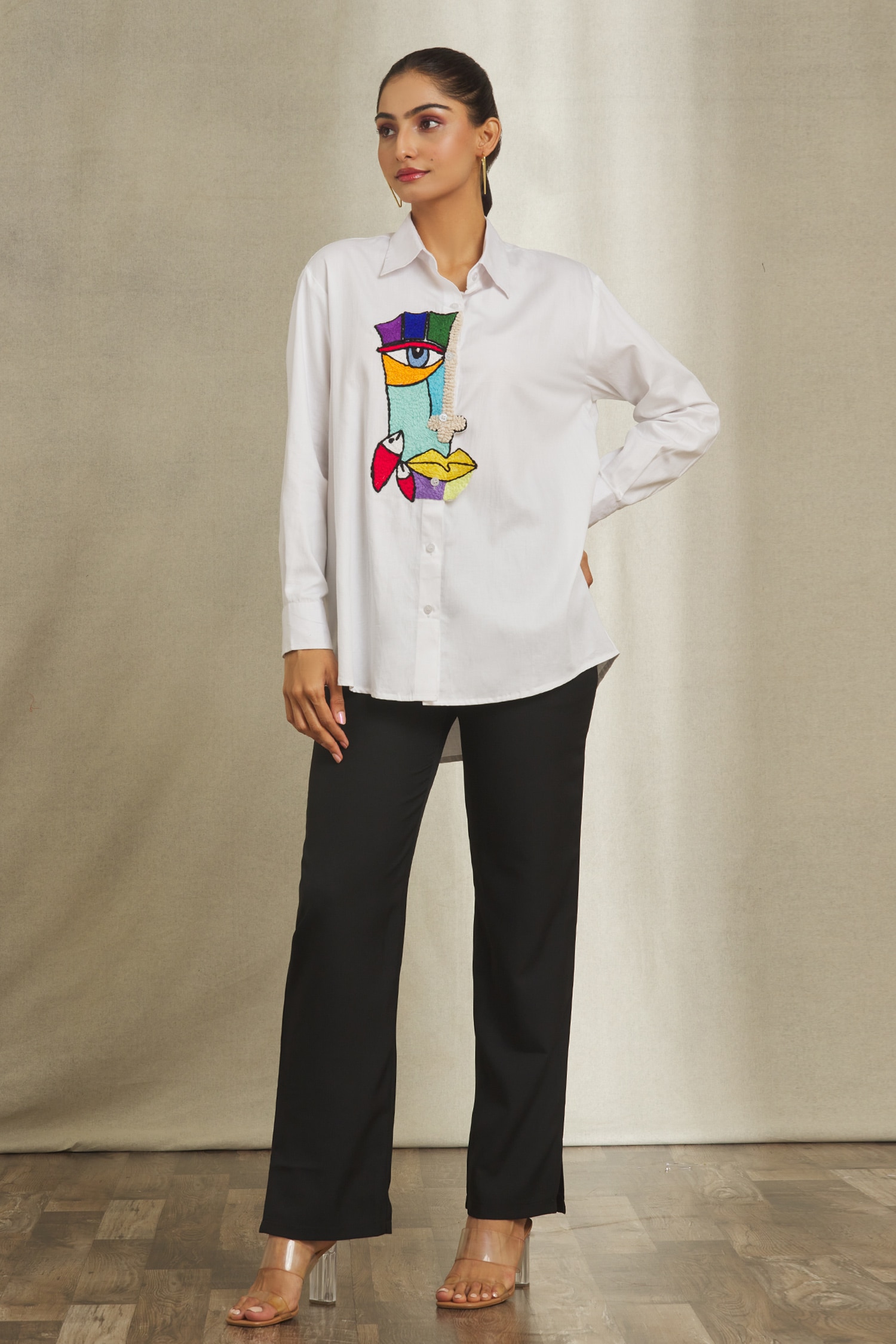 Buy Naintara Bajaj White Superfine Cotton Satin Embroidered Shirt ... Buy Naintara Bajaj White Superfine Cotton Satin Embroidered Shirt ...