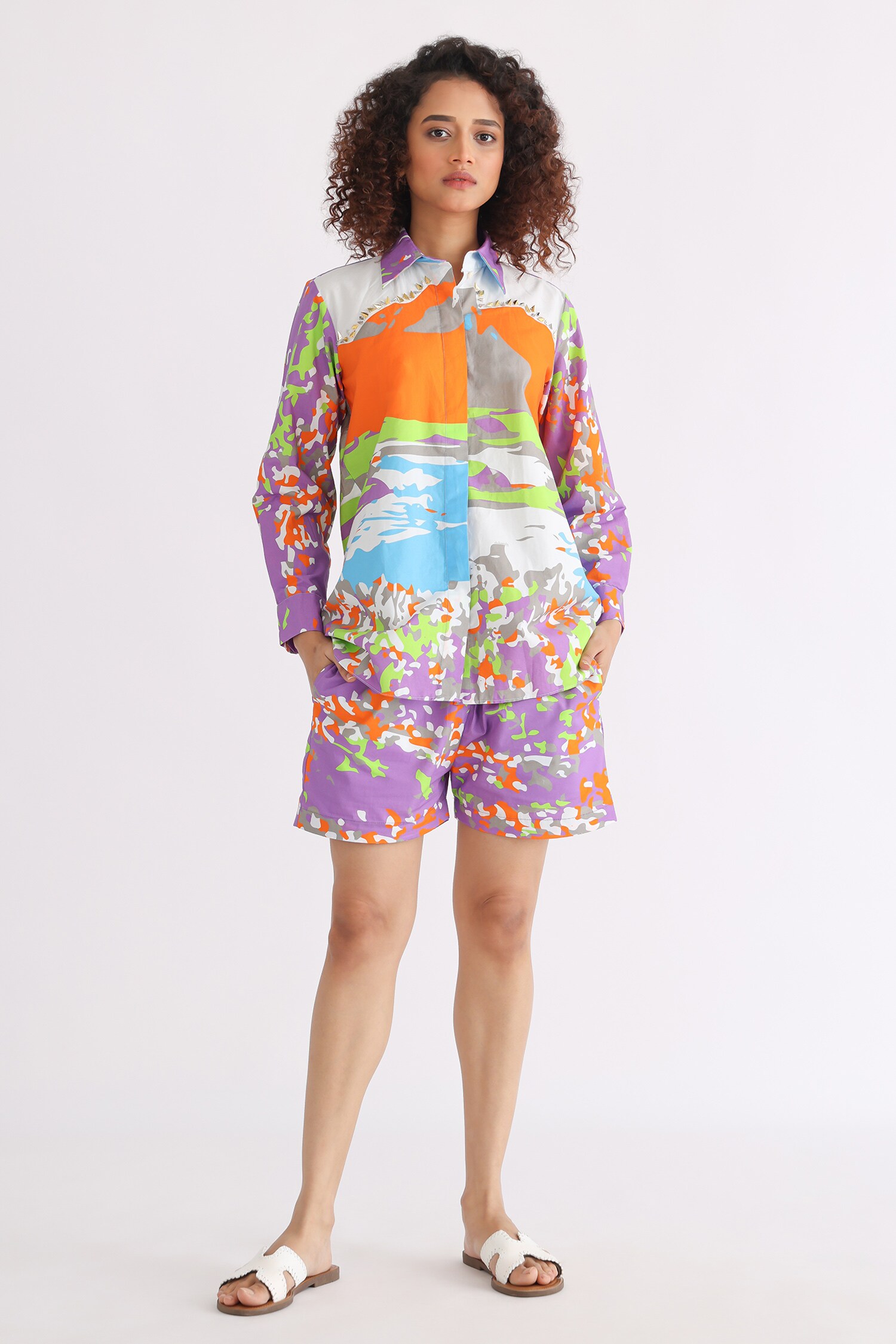 Buy Multi Color Cotton Print Abstract Collared Nova Scenery Pattern ...