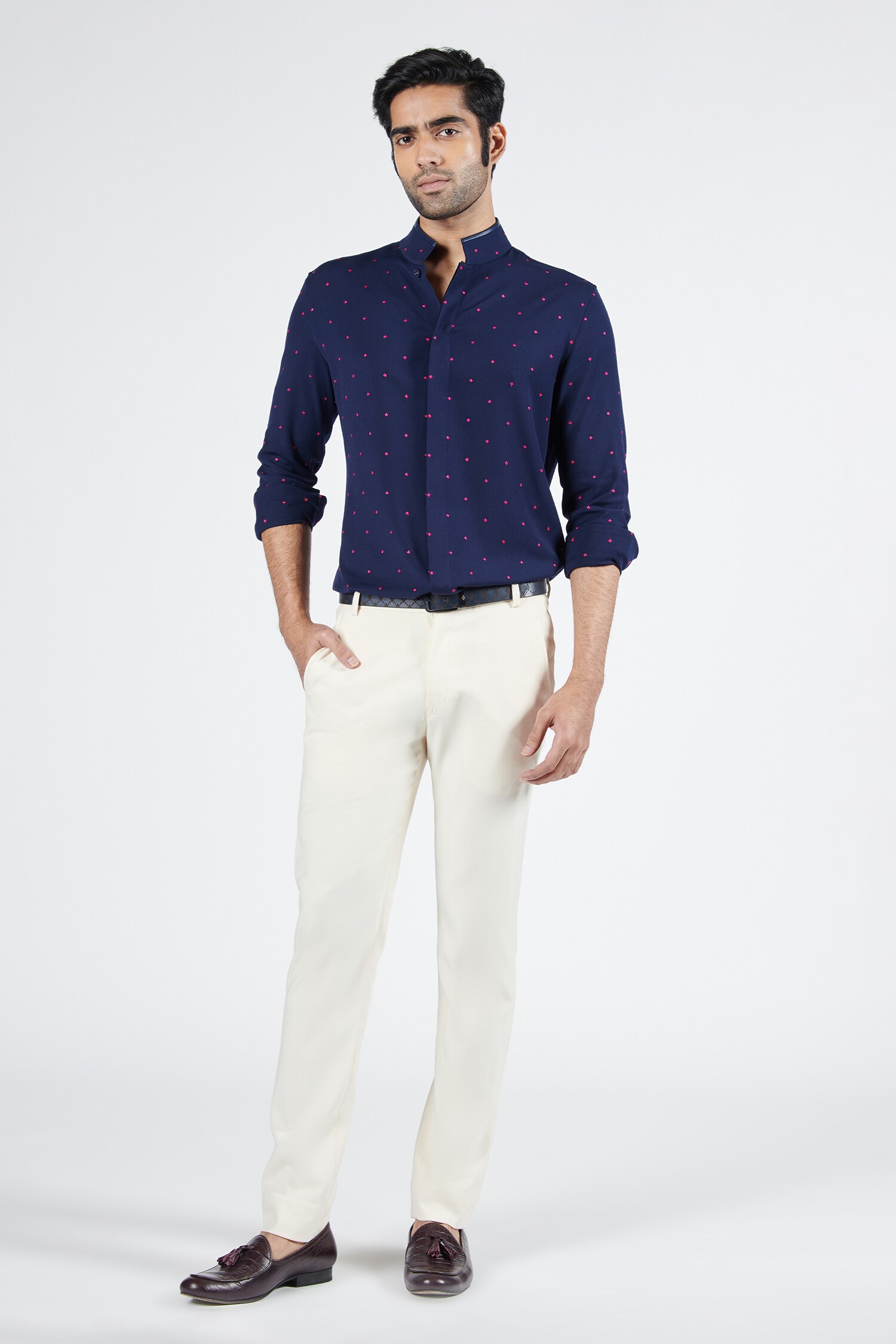 Buy Blue Terylene Embroidered Thread Shirt For Men by S&N by Shantnu ...