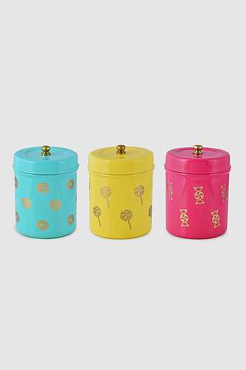 Living With Elan Stainless Steel Printed Canister - 3 Pcs
