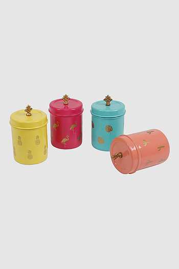 Living With Elan Stainless Steel Printed Canister - 4 Pcs