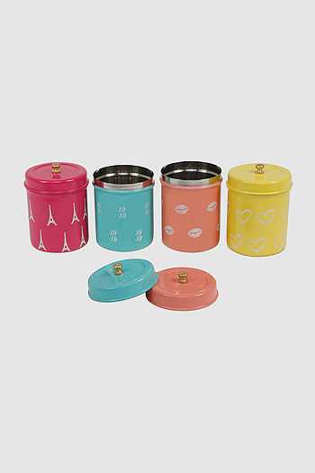 Living With Elan Stainless Steel Printed Canister - 4 Pcs