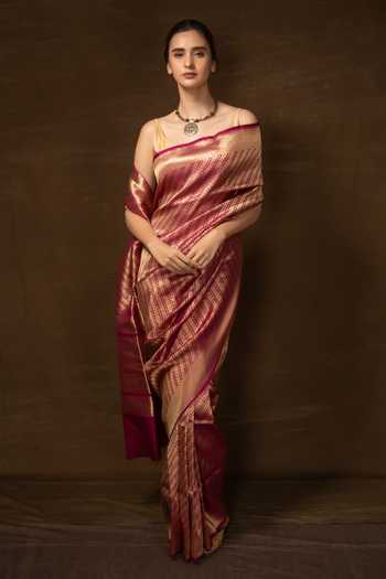 Buy Pinki Sinha Magenta Pure Silk Banarasi Handwoven Saree With Running ...