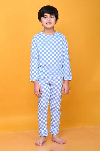 Buy Anthrilo White Checkered Print T-shirt And Pyjama Set For Boys ...