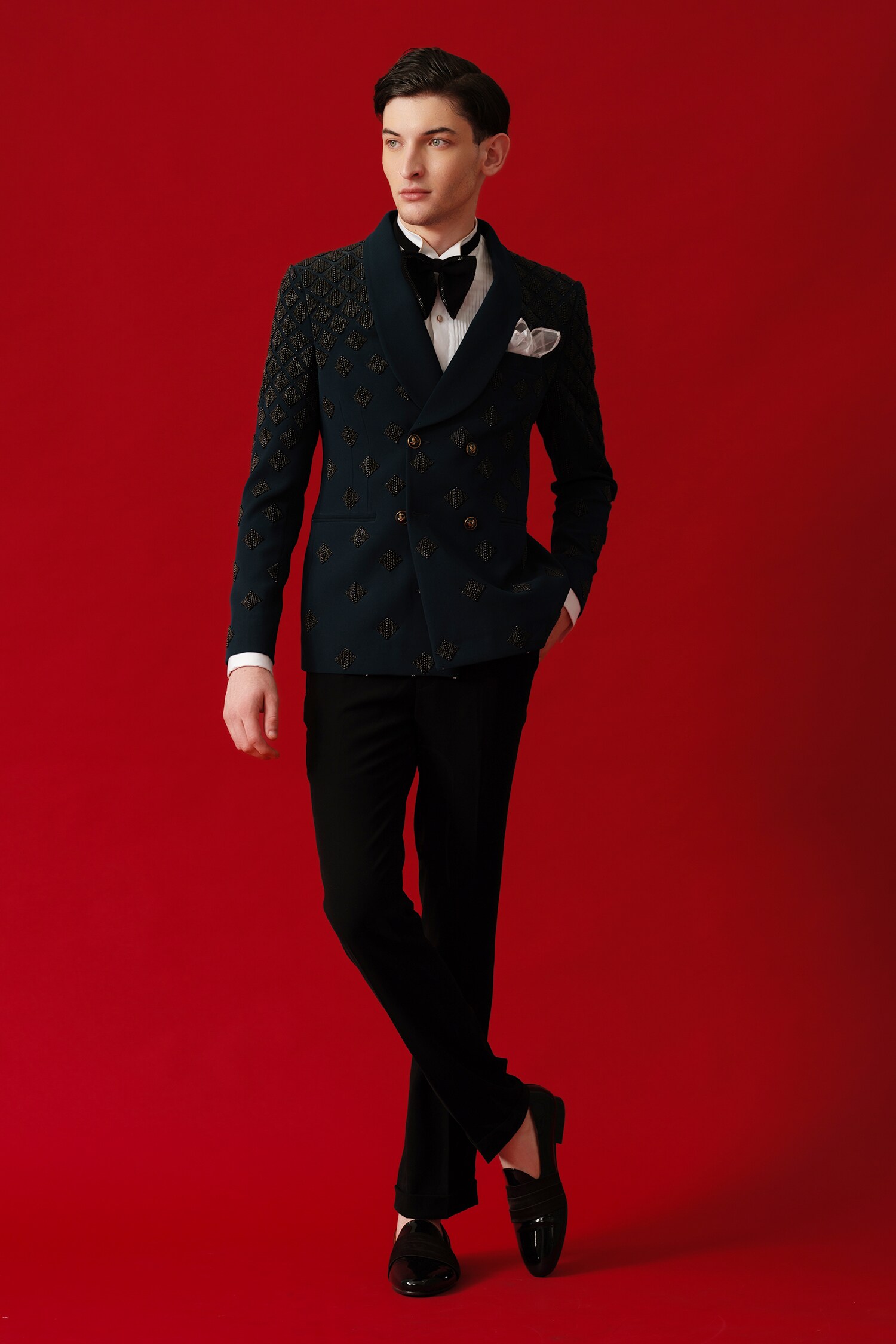 Buy Amrit Dawani Green Diamond Maze Embellished Tuxedo Set Online | Aza ...