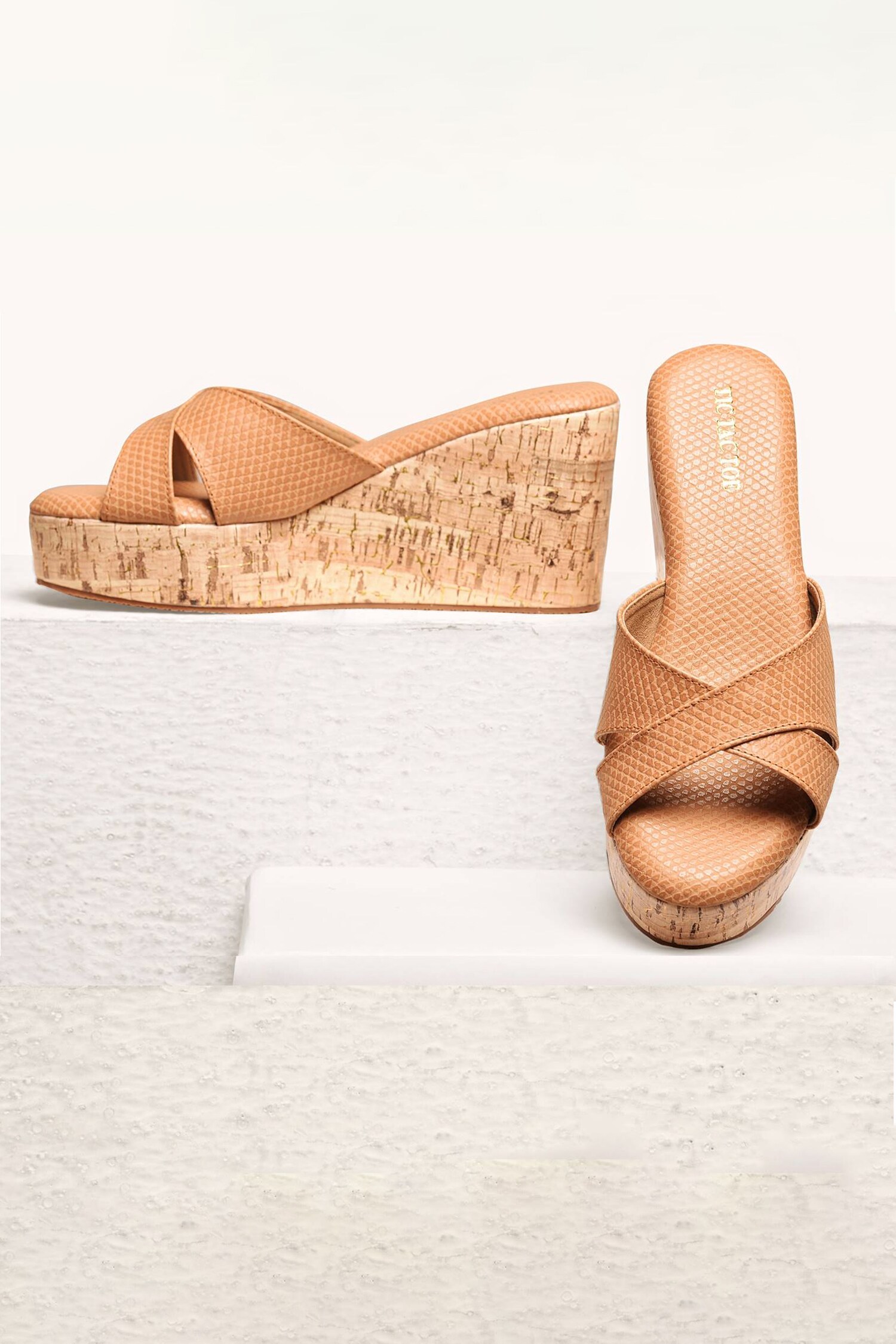 Buy Beige Textured Cross Strap Wedges by Tic Tac Toe Footwear Online at ...