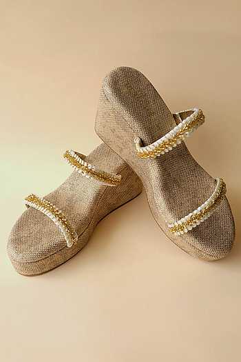 Buy Tic Tac Toe Footwear White Pu Leather Pearl Strap Embellished ...