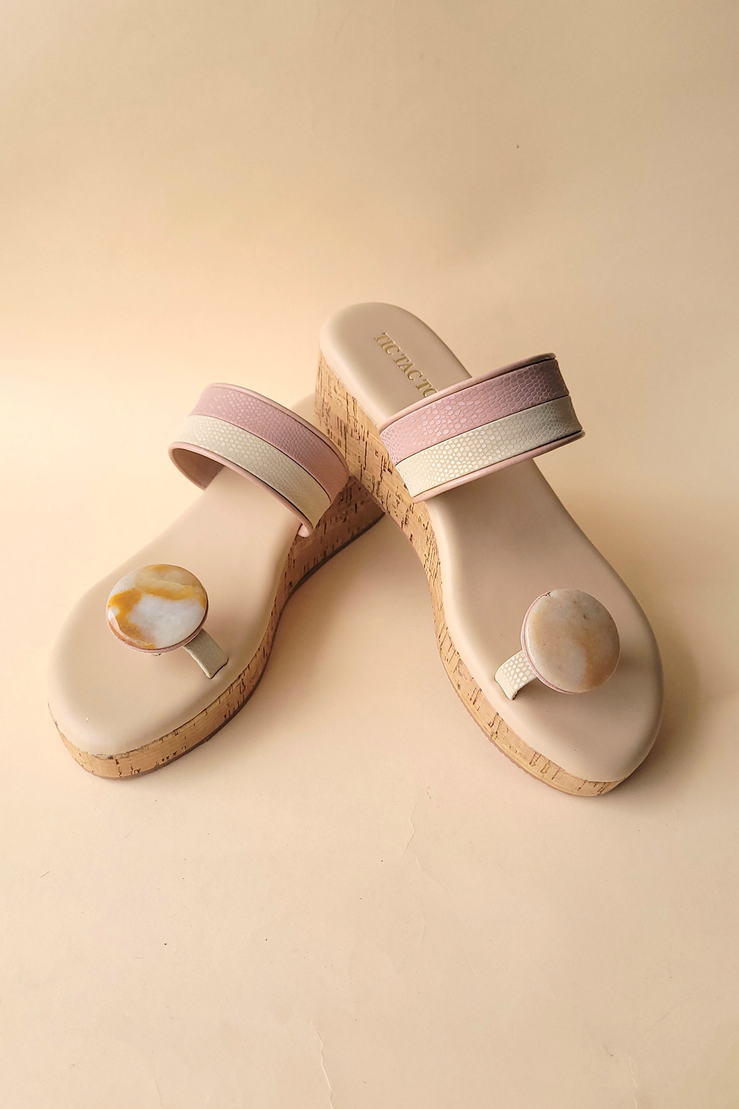 Buy Tic Tac Toe Footwear Beige Pu Leather Stone Embellished Angootha ...