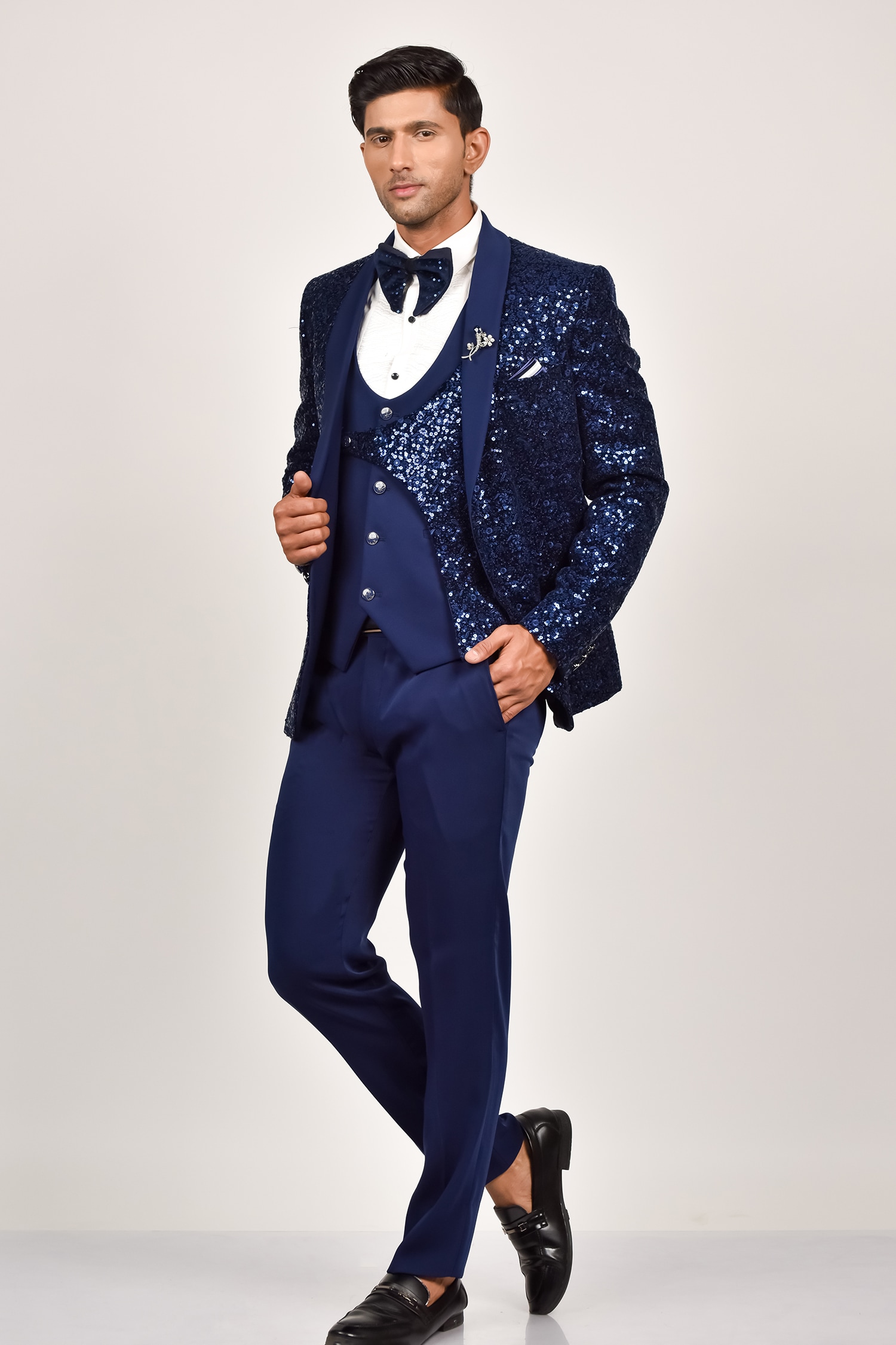 Buy Soniya G Blue Crepe Sequin Work Tuxedo Waistcoat Set Online | Aza ...
