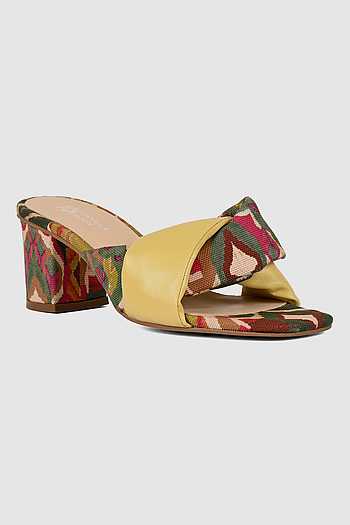Buy Vanilla Moon Yellow Leather Daniella Printed Heels Online | Aza ...