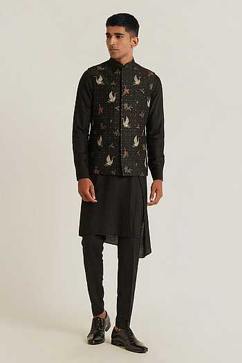 Buy Black Silk Embroidery Metal Jawahar Jacket For Men by Dhruv Vaish ...