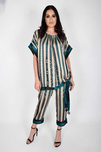 Buy Anmol Kakad Blue Cotton Silk Tie-up Top And Pant Set Online | Aza ...